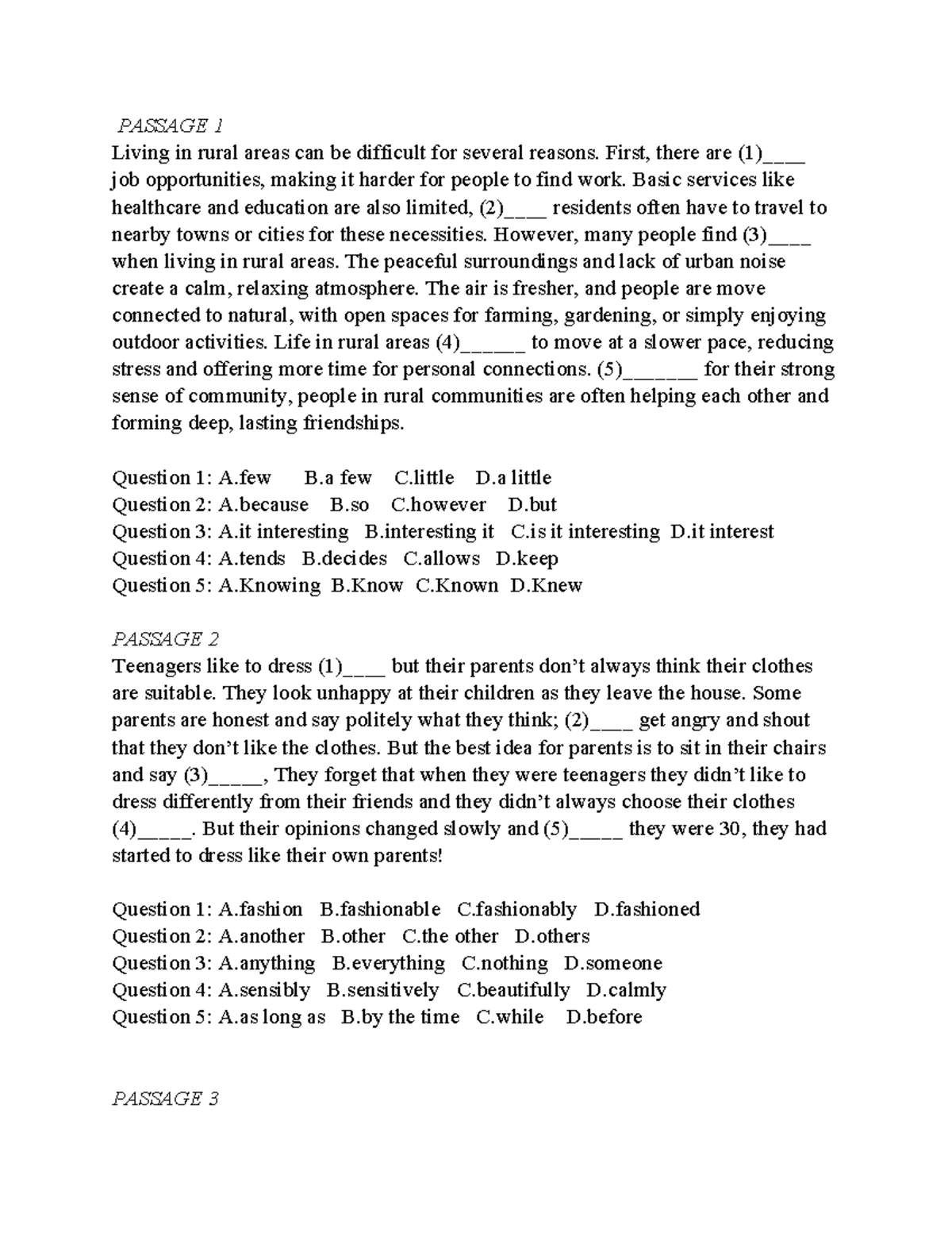PASSAGE 1-4: English Language Practice Questions and Answers - Studocu