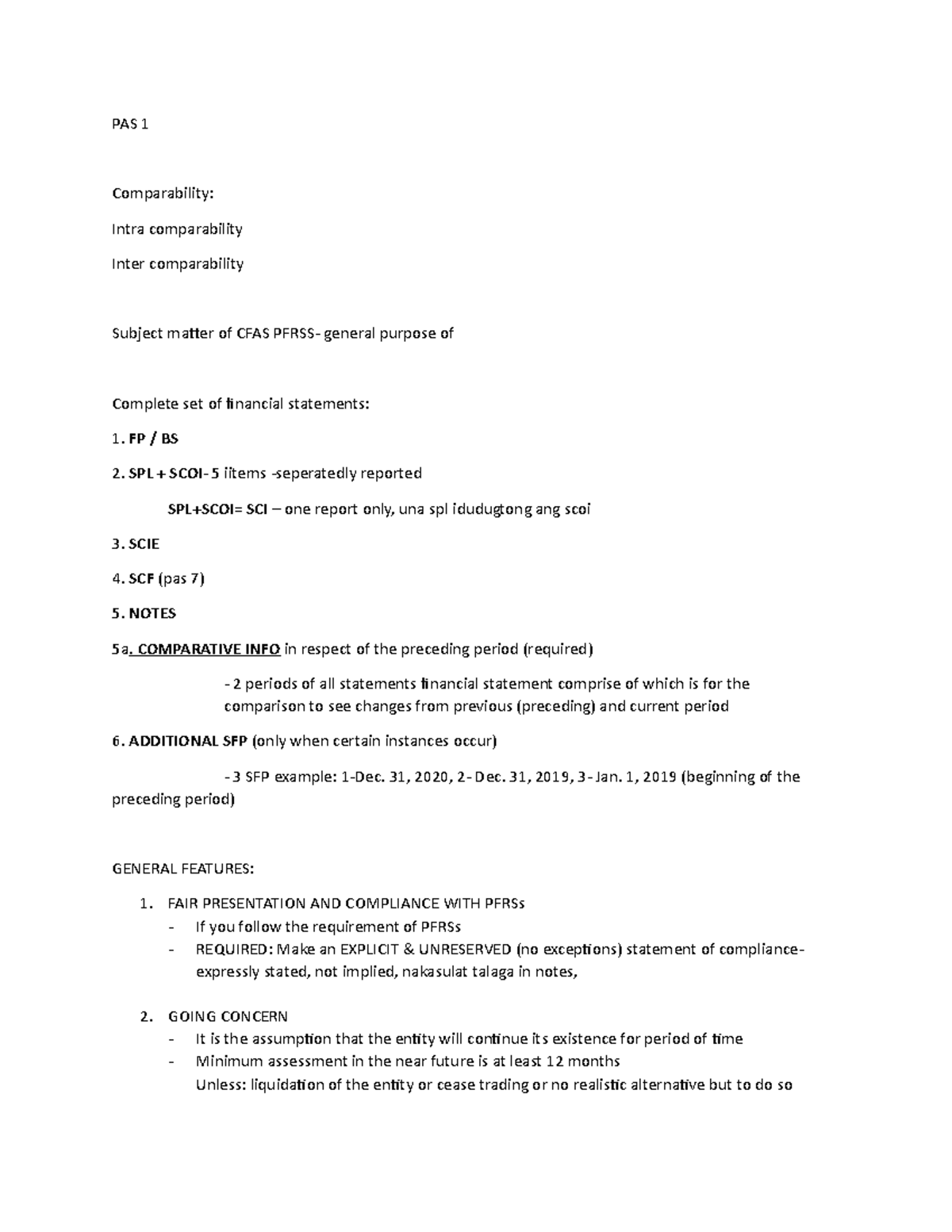 PAS 1 - Lecture Notes on Financial Statement Comparability and Features ...