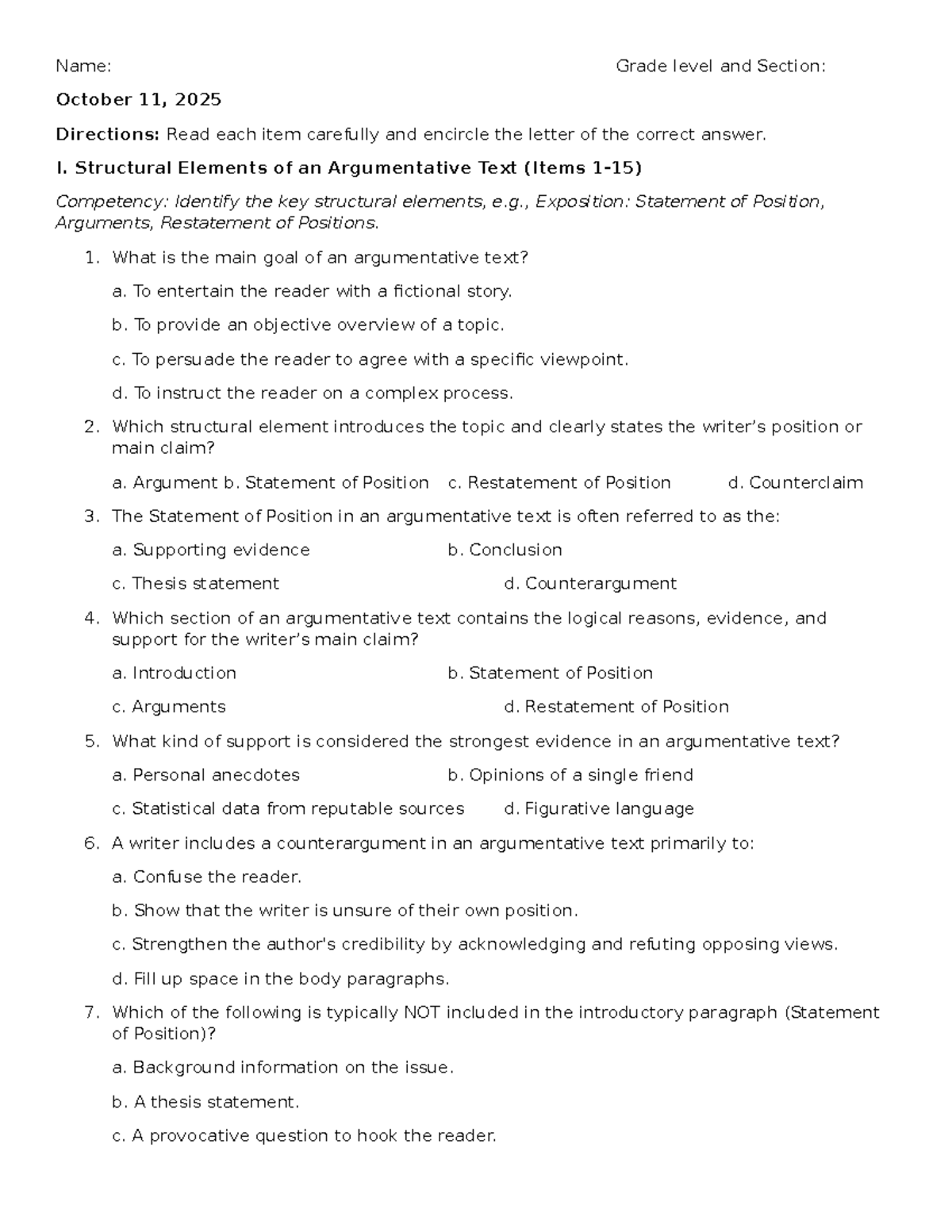 ENG 10 Reviewer: Key Structural Elements & Language Features of ...