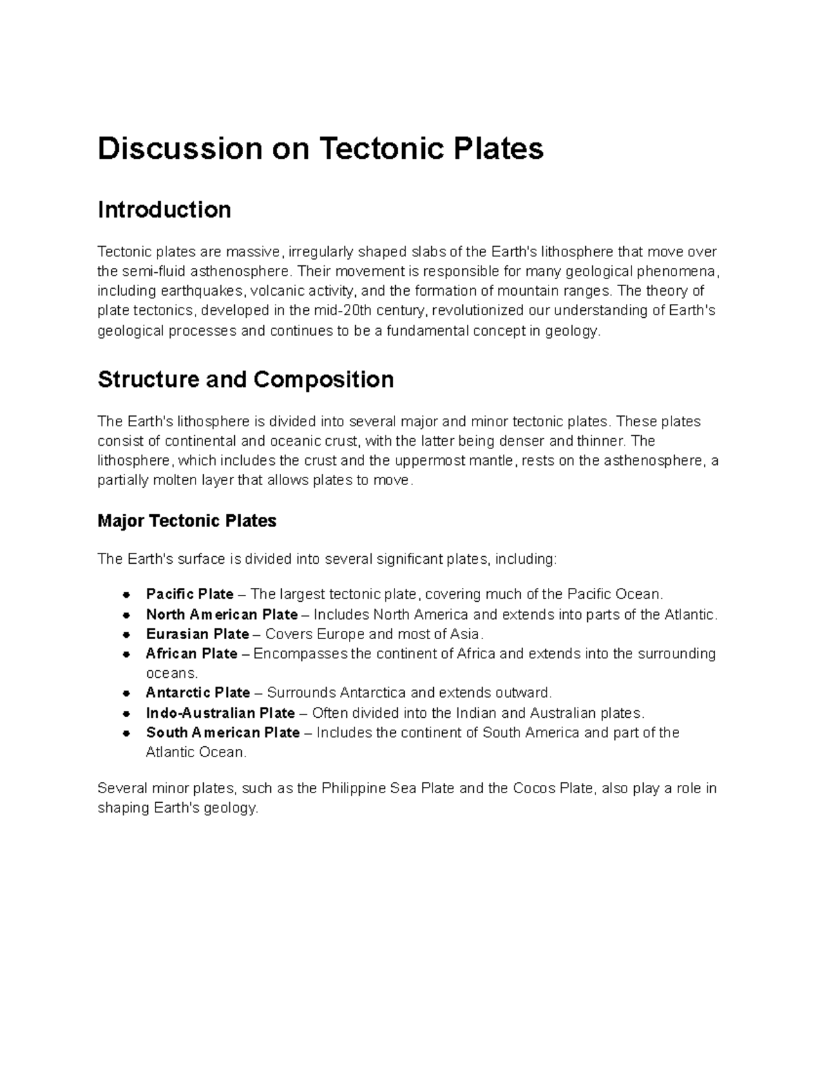 Geology Lecture: In-Depth Discussion on Tectonic Plates - Studocu