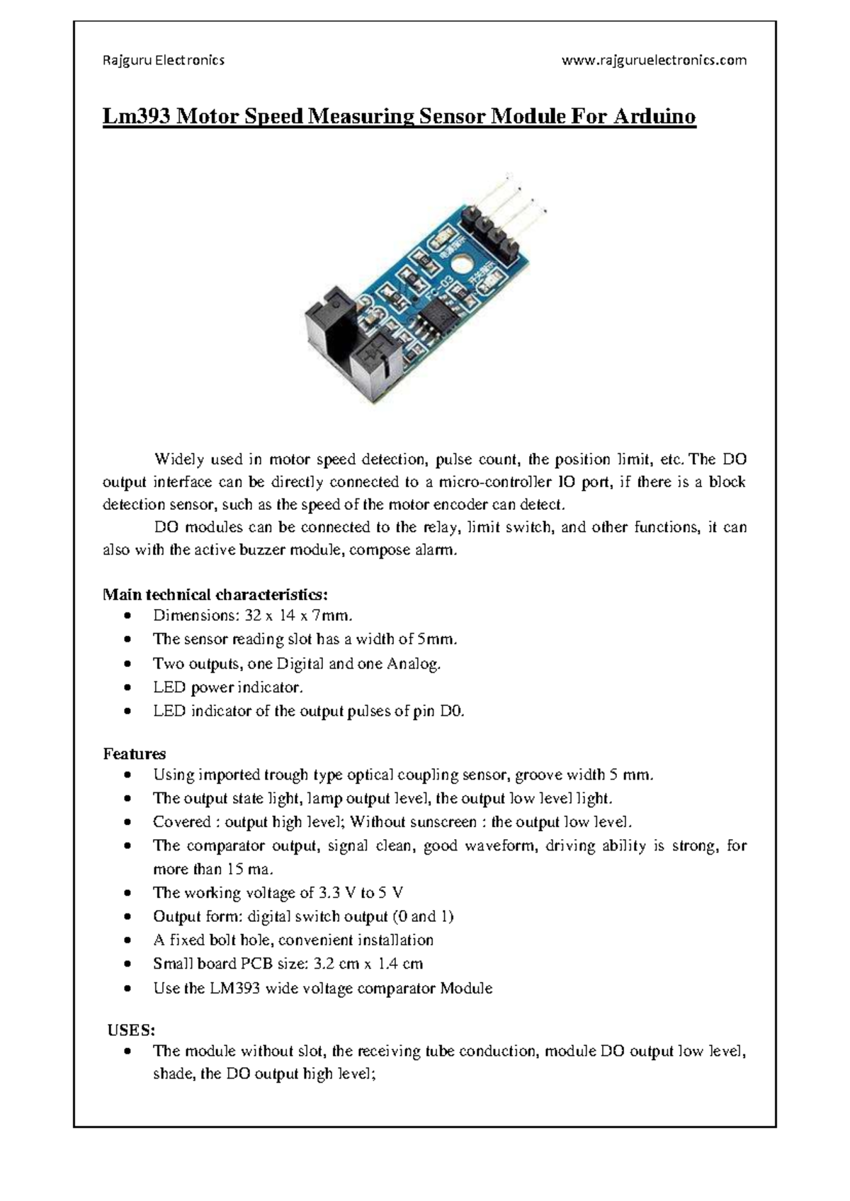 Sen 11 040: LM393 Motor Speed Sensor Module Datasheet - Studocu