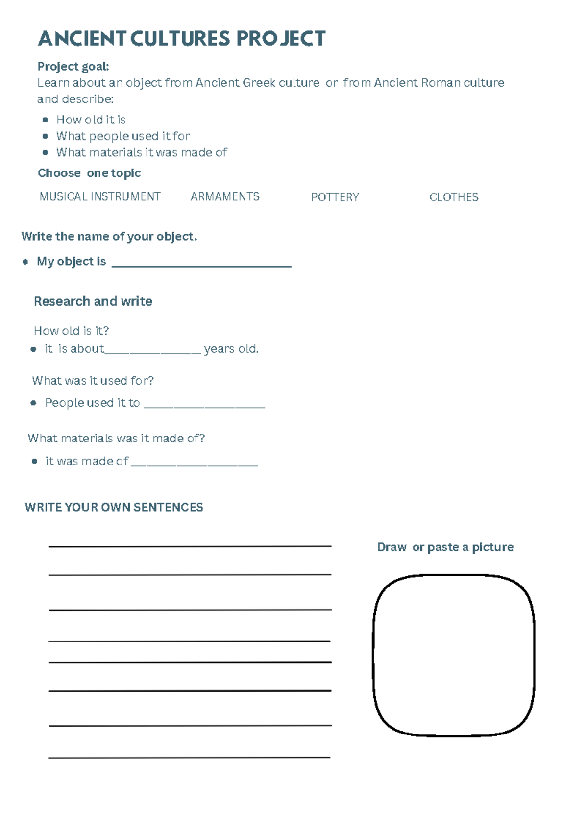 ANCIENT CULTURES PROJECT: Greek/Roman Object Study Guide - Studocu