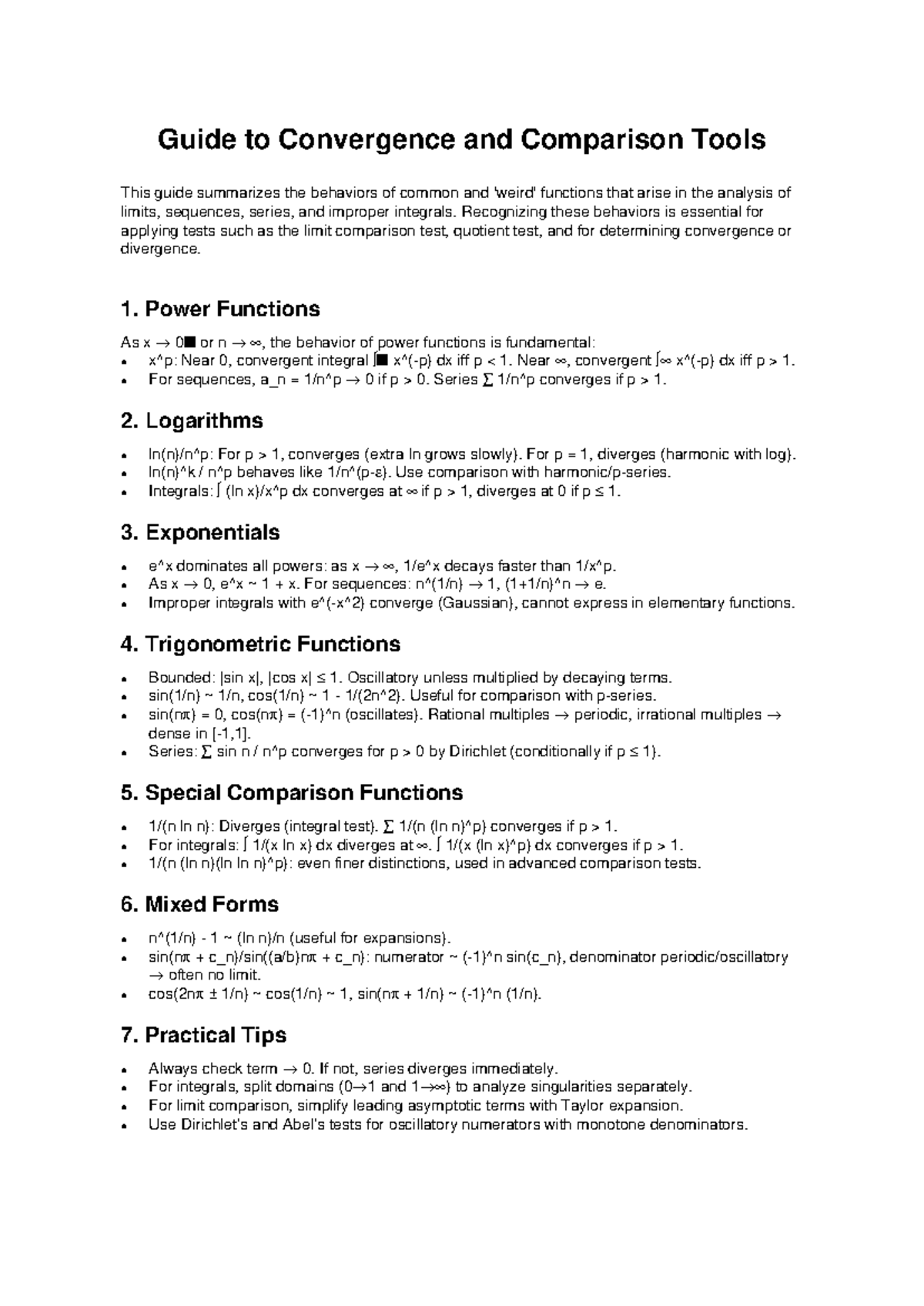 Convergence and Comparison Tools Guide for Analysis - Studocu