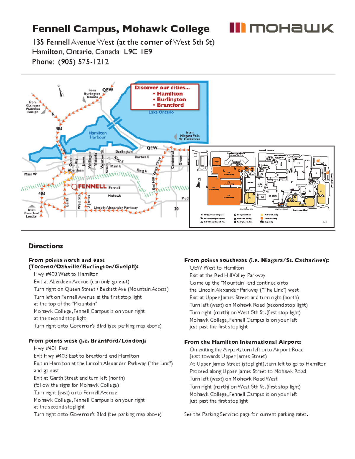 Fennell Campus Directions Map 2016 - Fennell Campus, Mohawk College 135 ...