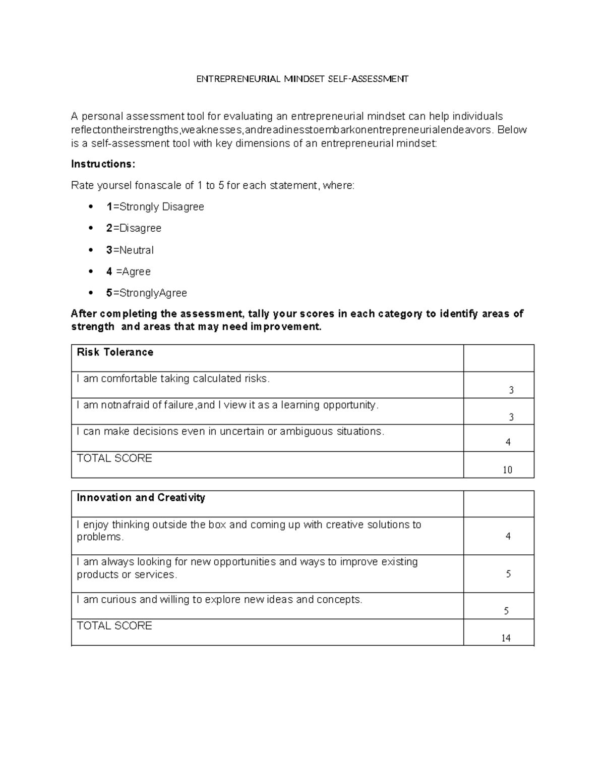 SELF-Assessment: Exploring the Entrepreneurial Mindset Insights - Studocu