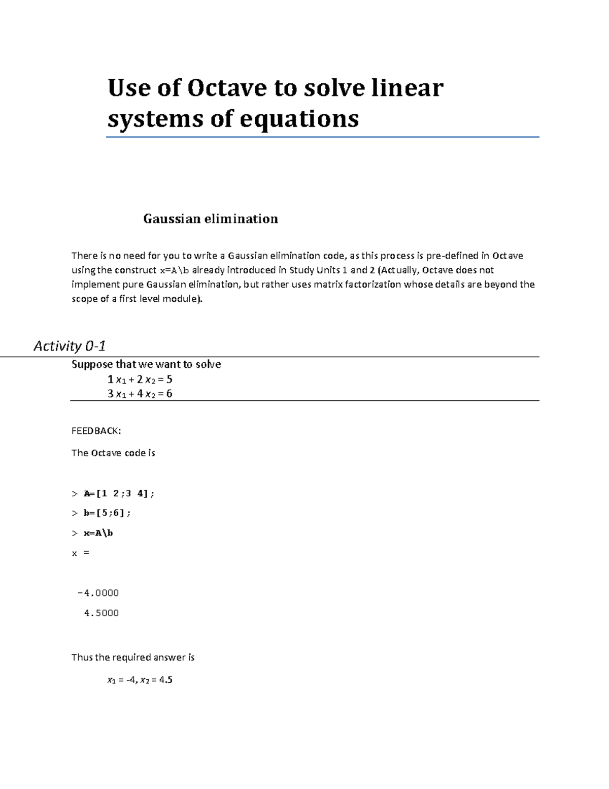 Use of Octave to solve linear systems of equations - Warning: TT ...