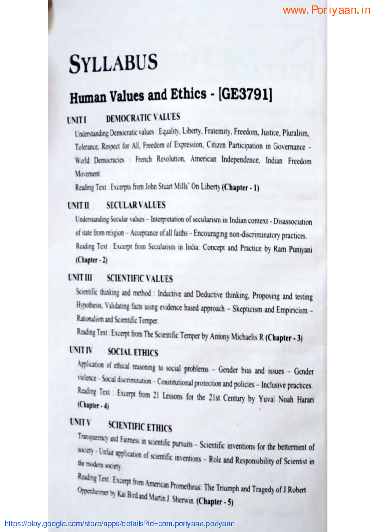 Human Values and Ethics - GE3791 - Notes for Unit 2: Secular Values ...