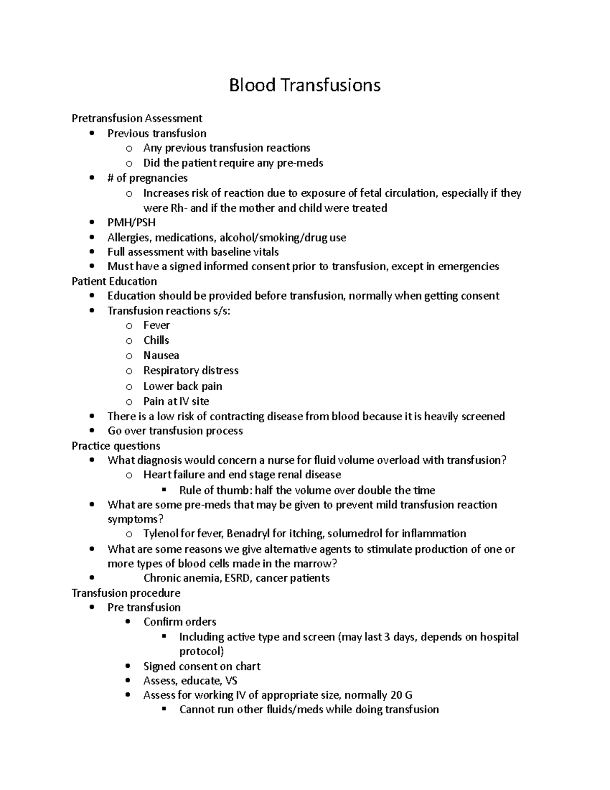 Blood Transfusion Notes - Preassessment, Procedure, and Complications ...