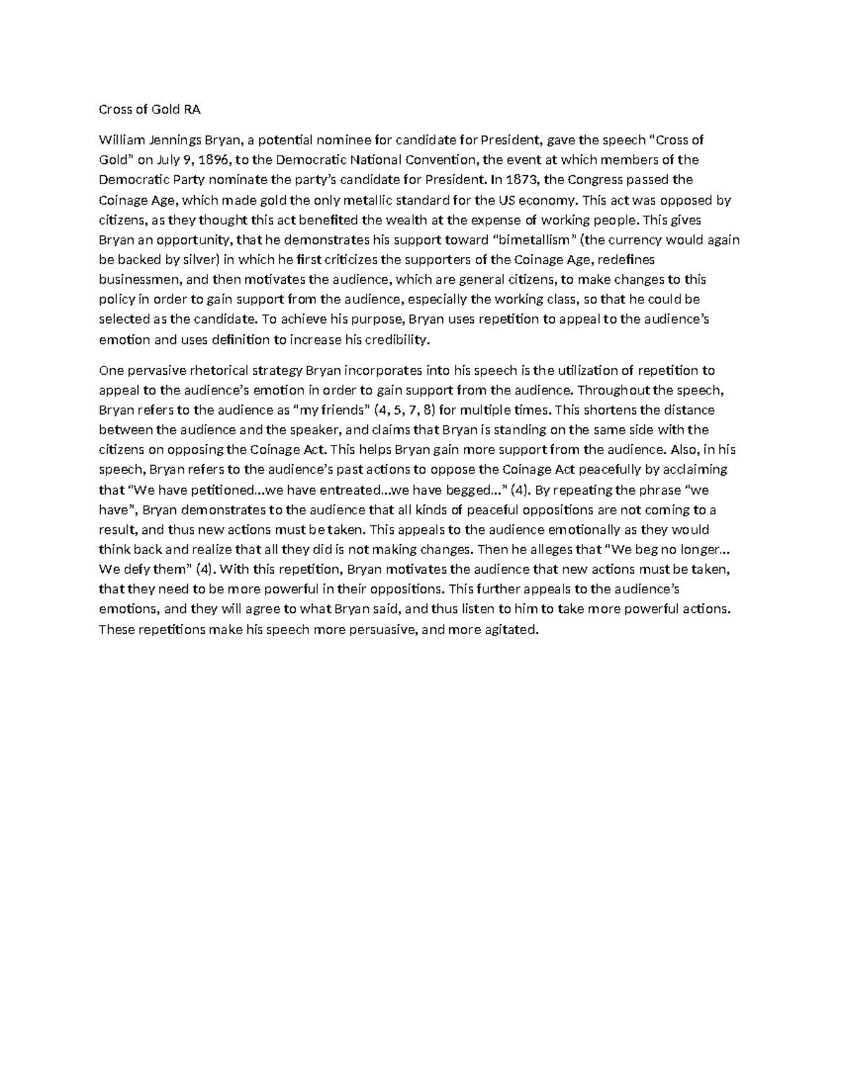 Cross of Gold RA - A reading response - Cross of Gold RA William ...