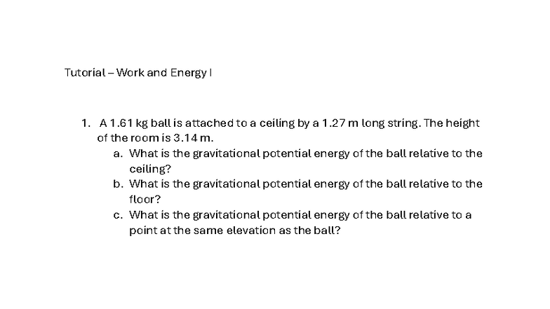 Work and Energy I: Tutorial on Potential and Kinetic Energy - Studocu