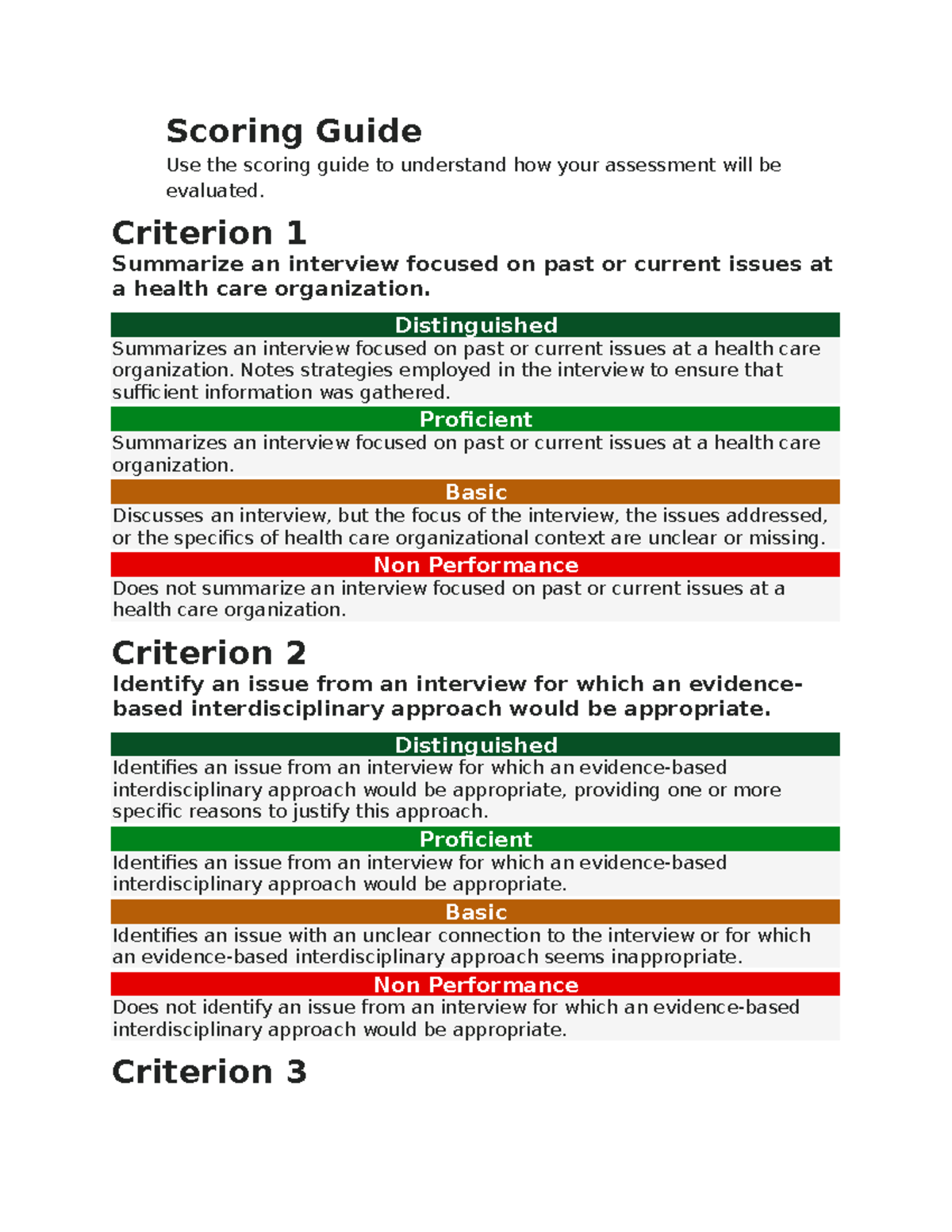 4010 Scoring Guide for Assessment 2: Interview Evaluation Criteria ...