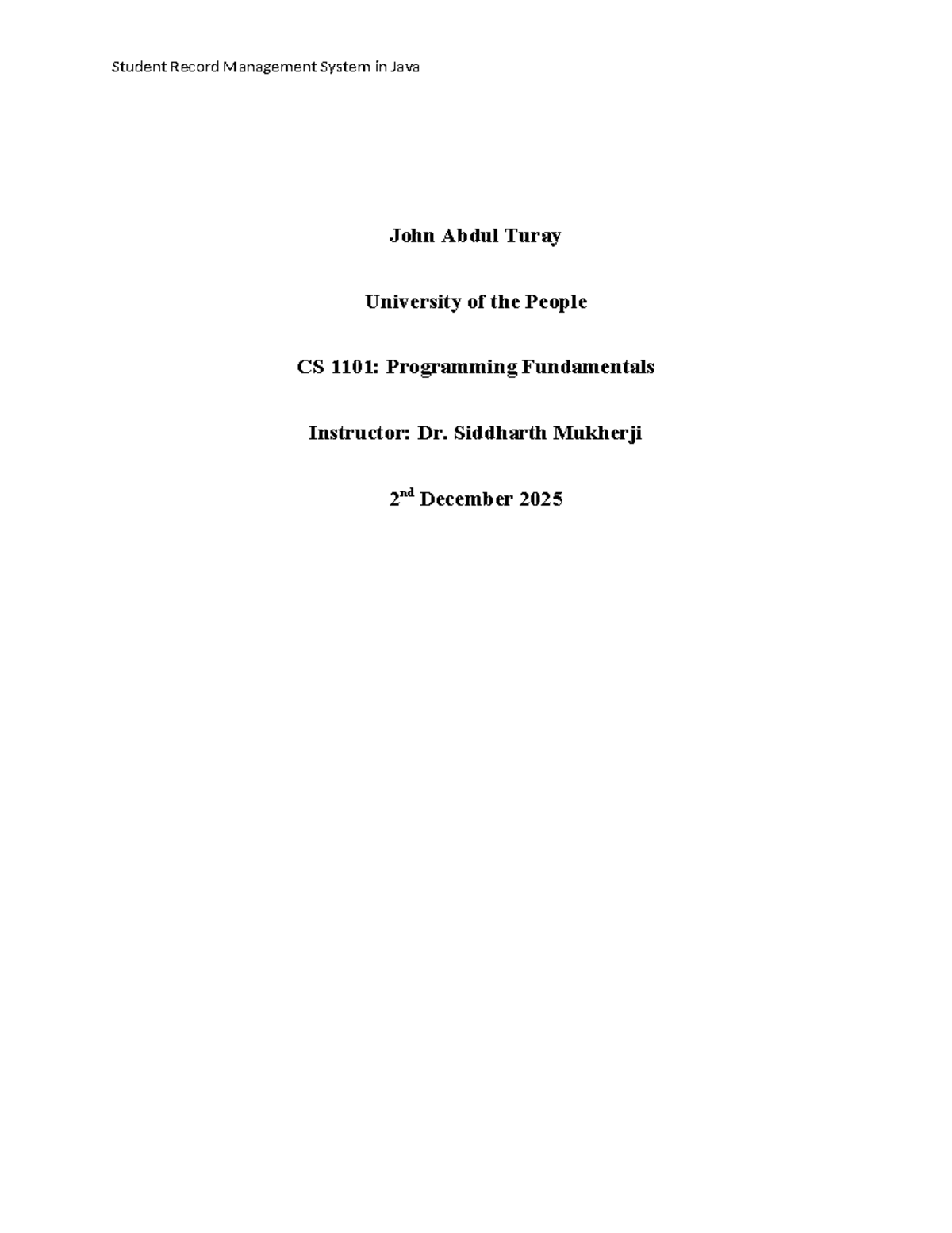 CS 1101: Student Record Management System in Java Overview - Studocu