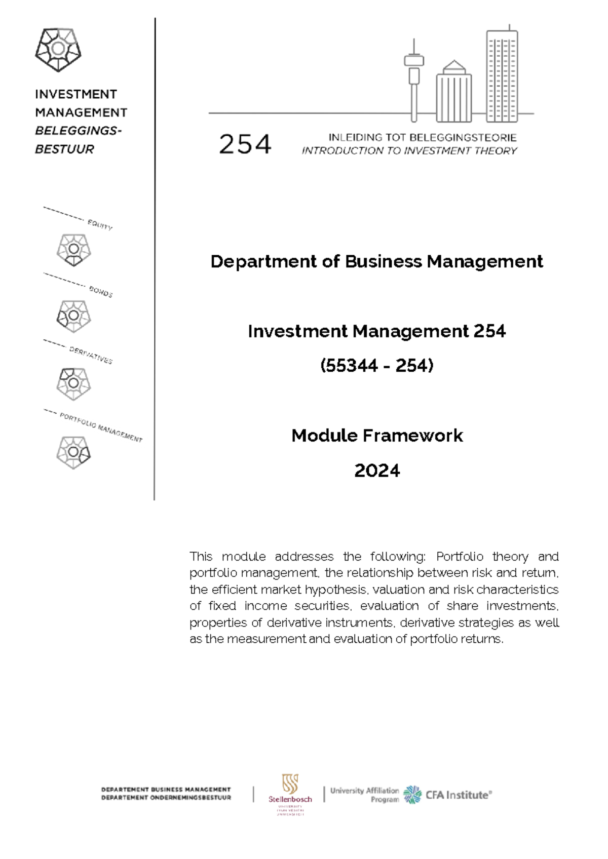 Investment Management 254: 2024 Module Framework Overview - Studocu