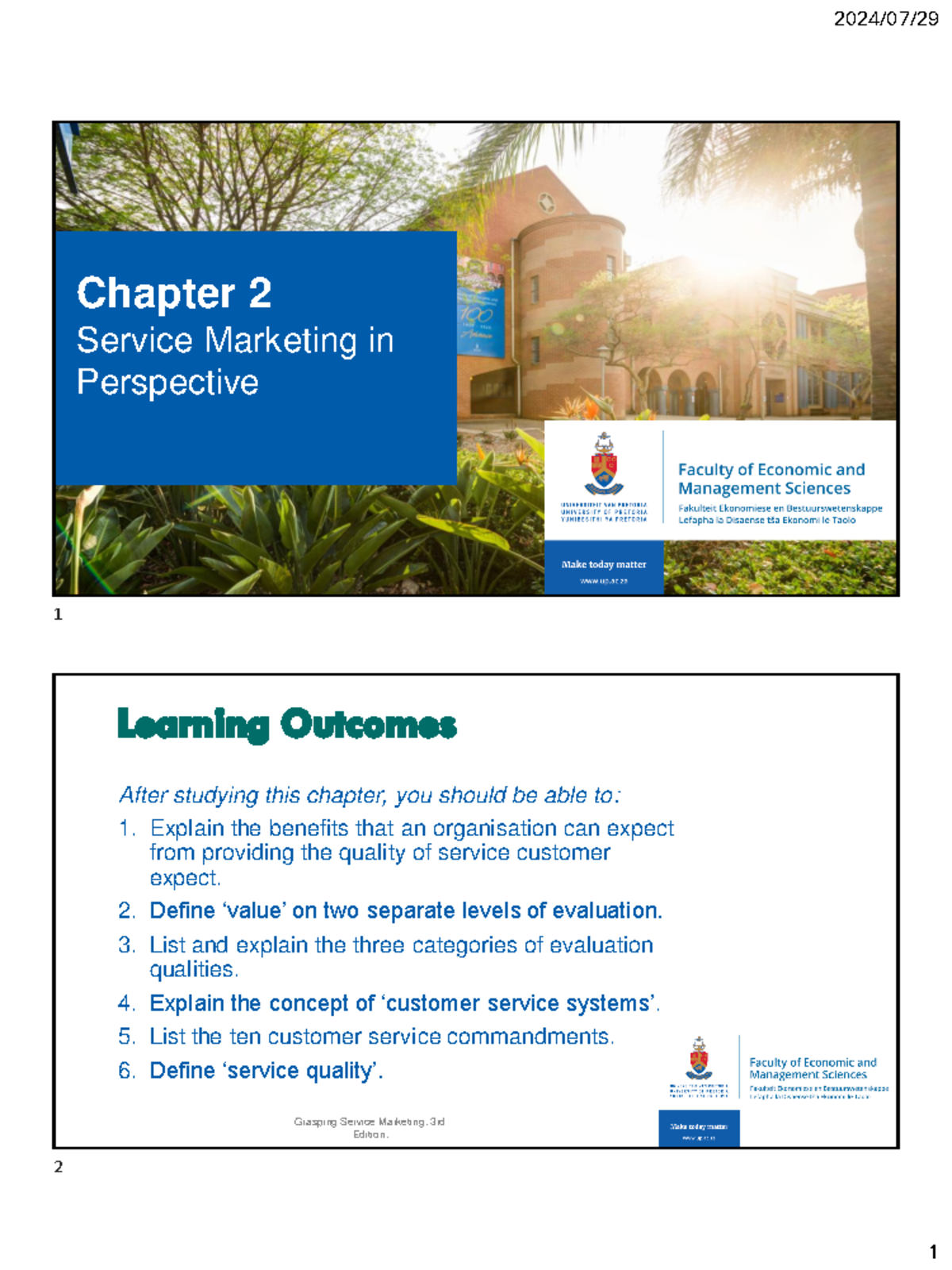 BEM 120 Chapter 2 Service Marketing Class Notes - Studocu