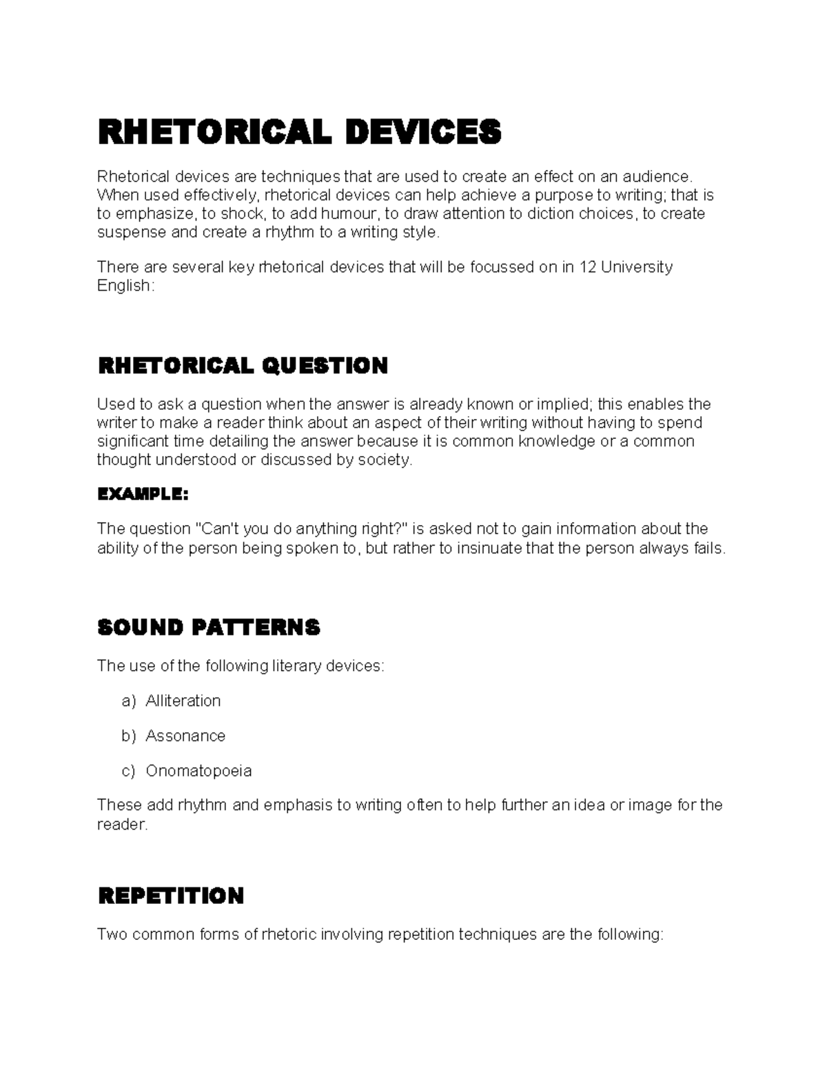 12 University English: Key Rhetorical Devices Explained - Studocu