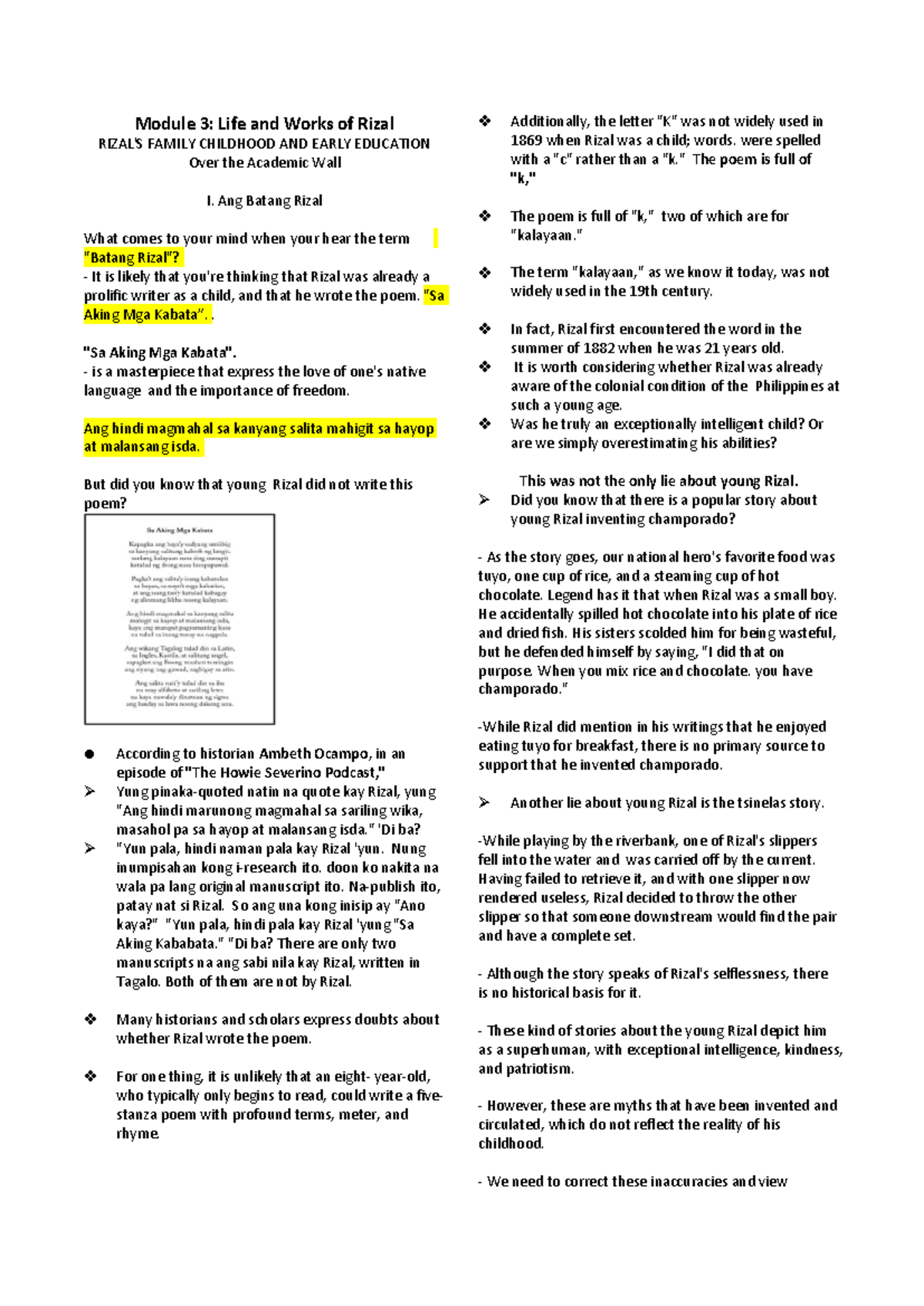 Module 3: Understanding the Life & Works of Rizal - Studocu