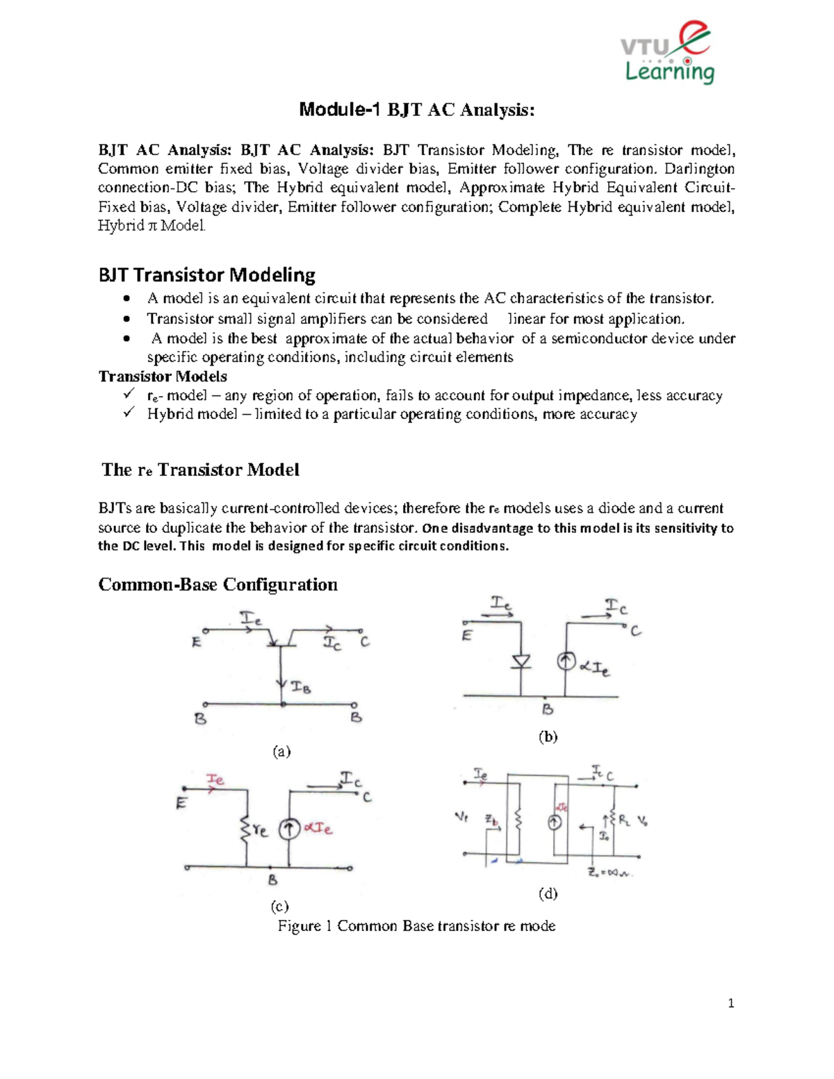 15EC32 - BJT AC Analysis Study Notes and Models Overview - Studocu