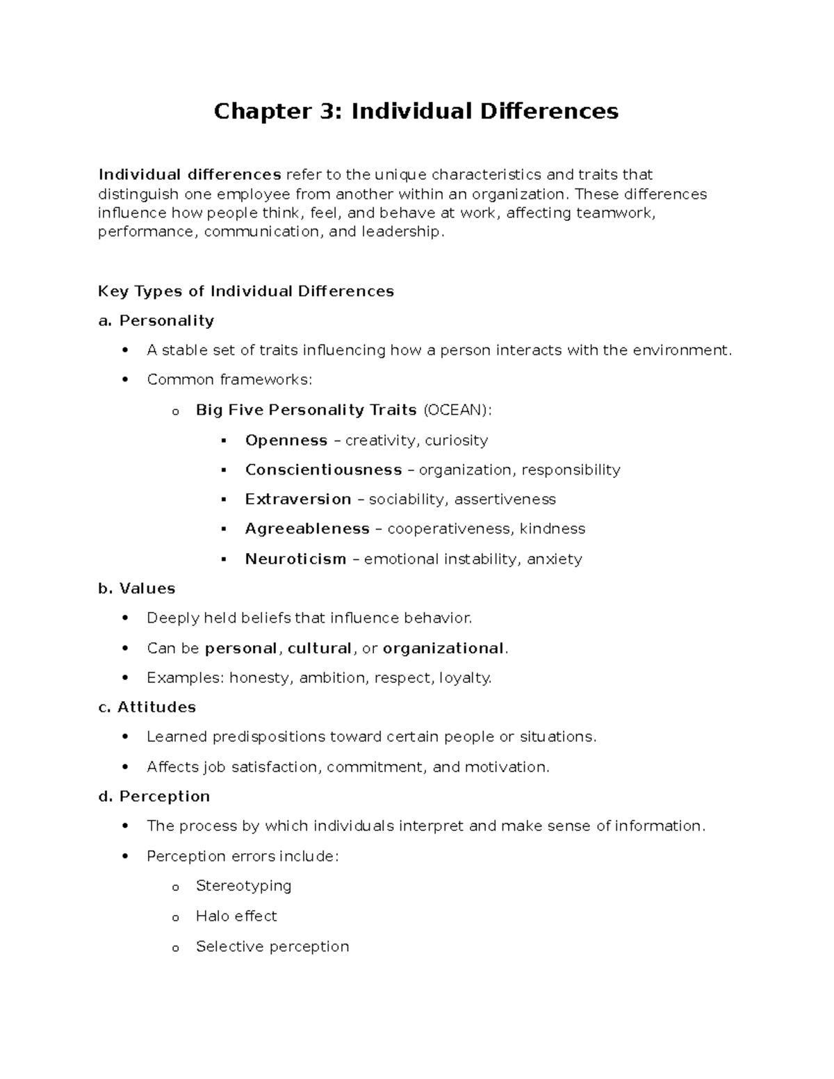Chapter 3: Individual Differences in Organizational Behavior - Studocu