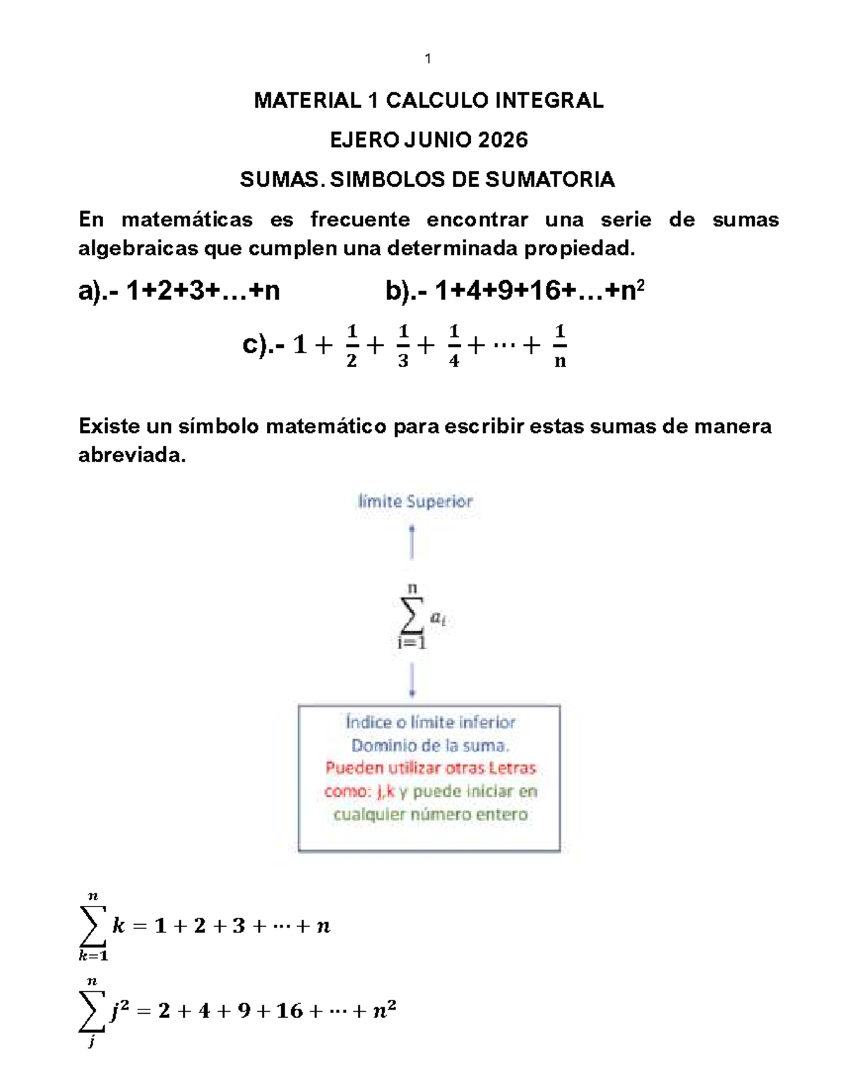 Material 1: Cálculo Integral - Sumatorias y Propiedades (260129) - Studocu