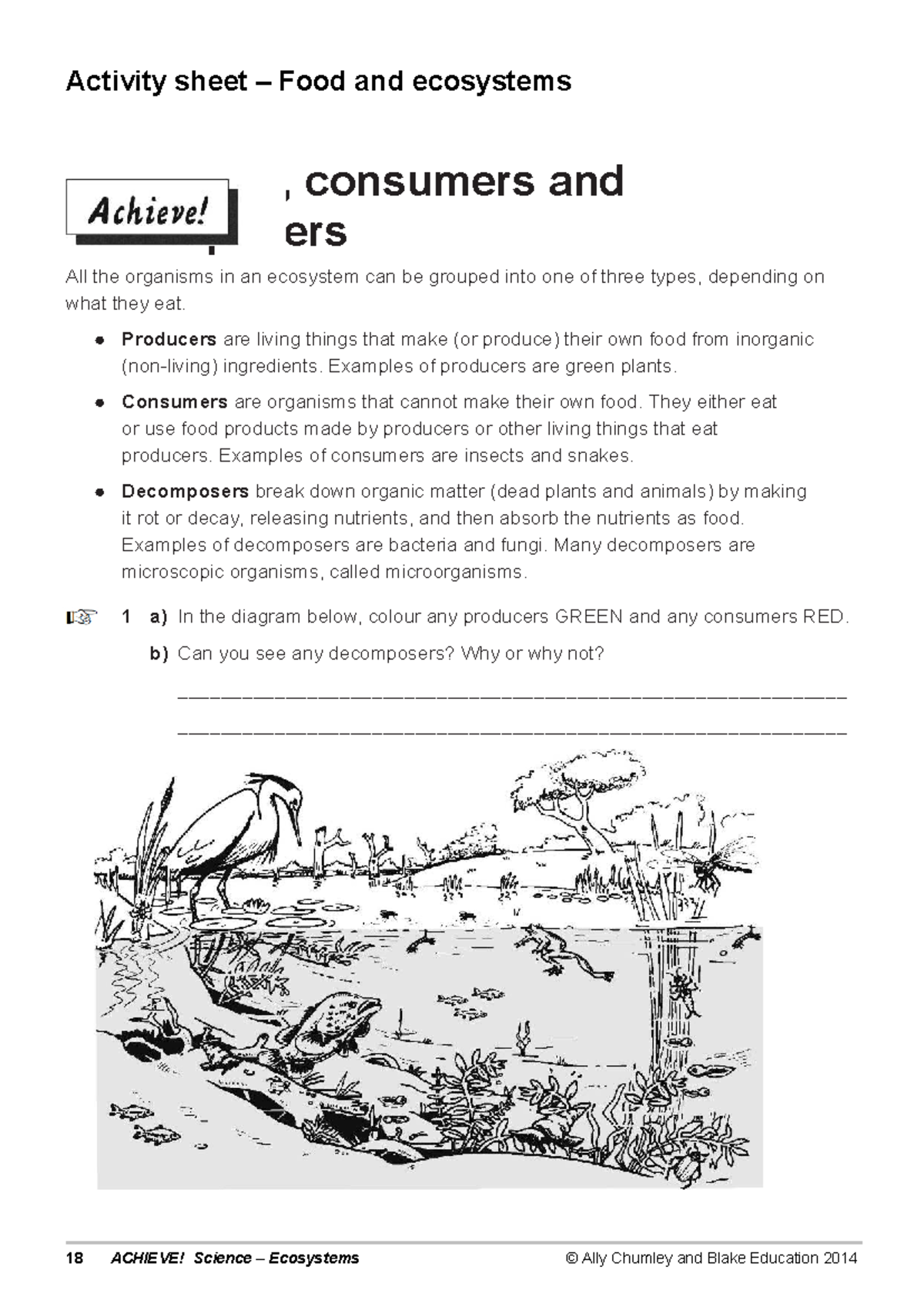 P18-19 Activity Sheet: Producers, Consumers & Decomposers in Ecosystems ...