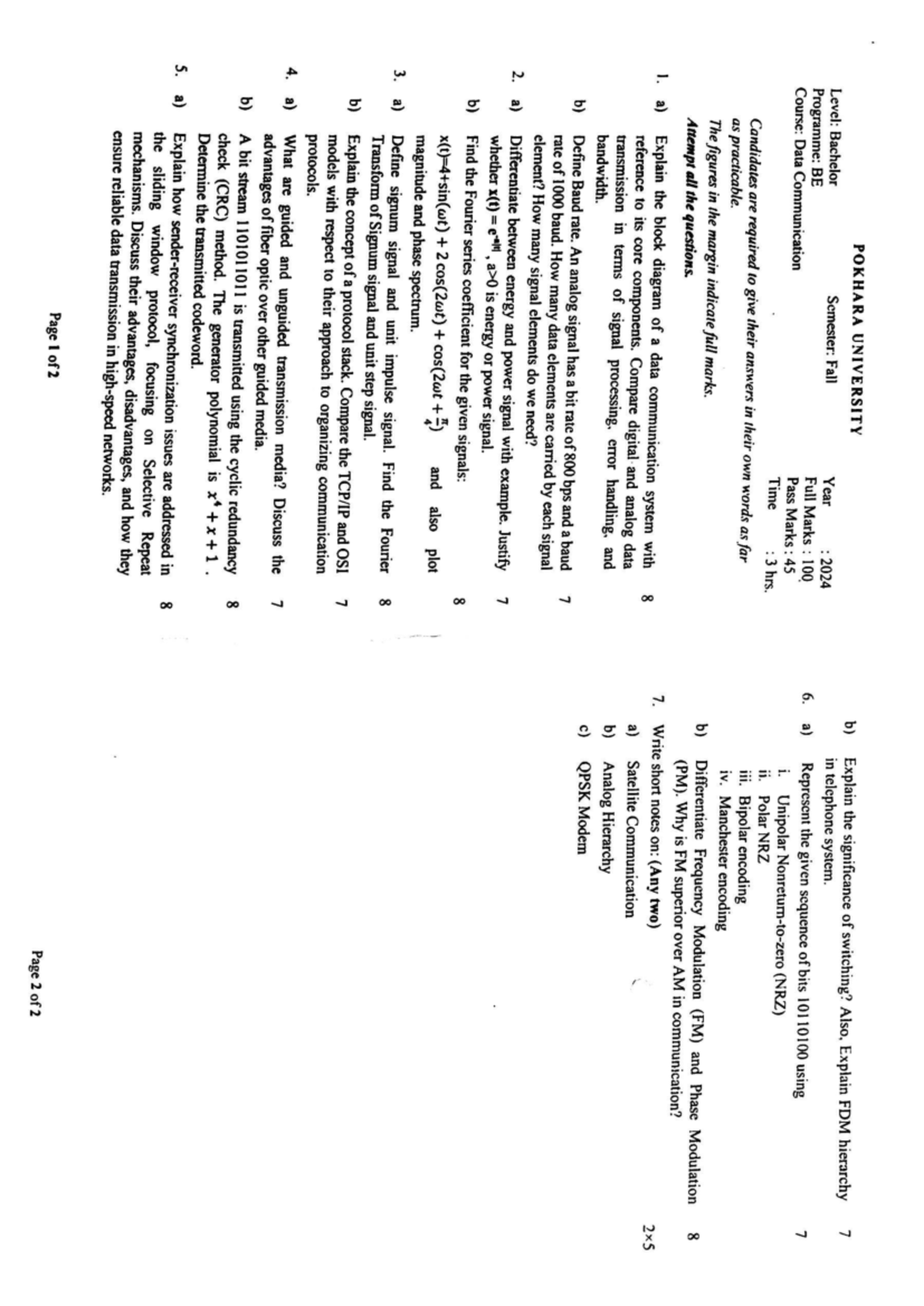 Data Communication (BE) Recent Questions & Key Concepts - Fall 2024 ...