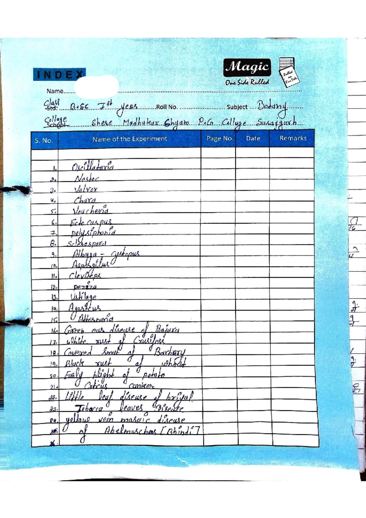Botany Practical File - Semester 1 Exam (BOSC 1st Year) - Studocu