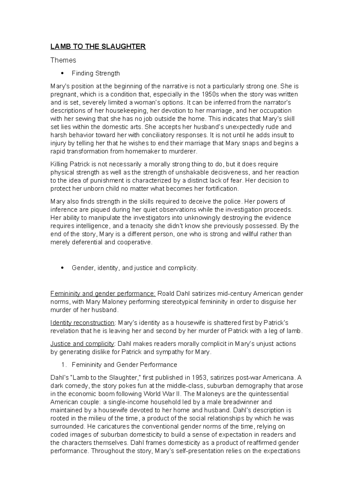 Analysis of Themes in "Lamb to the Slaughter" (ENG 101) - Studocu