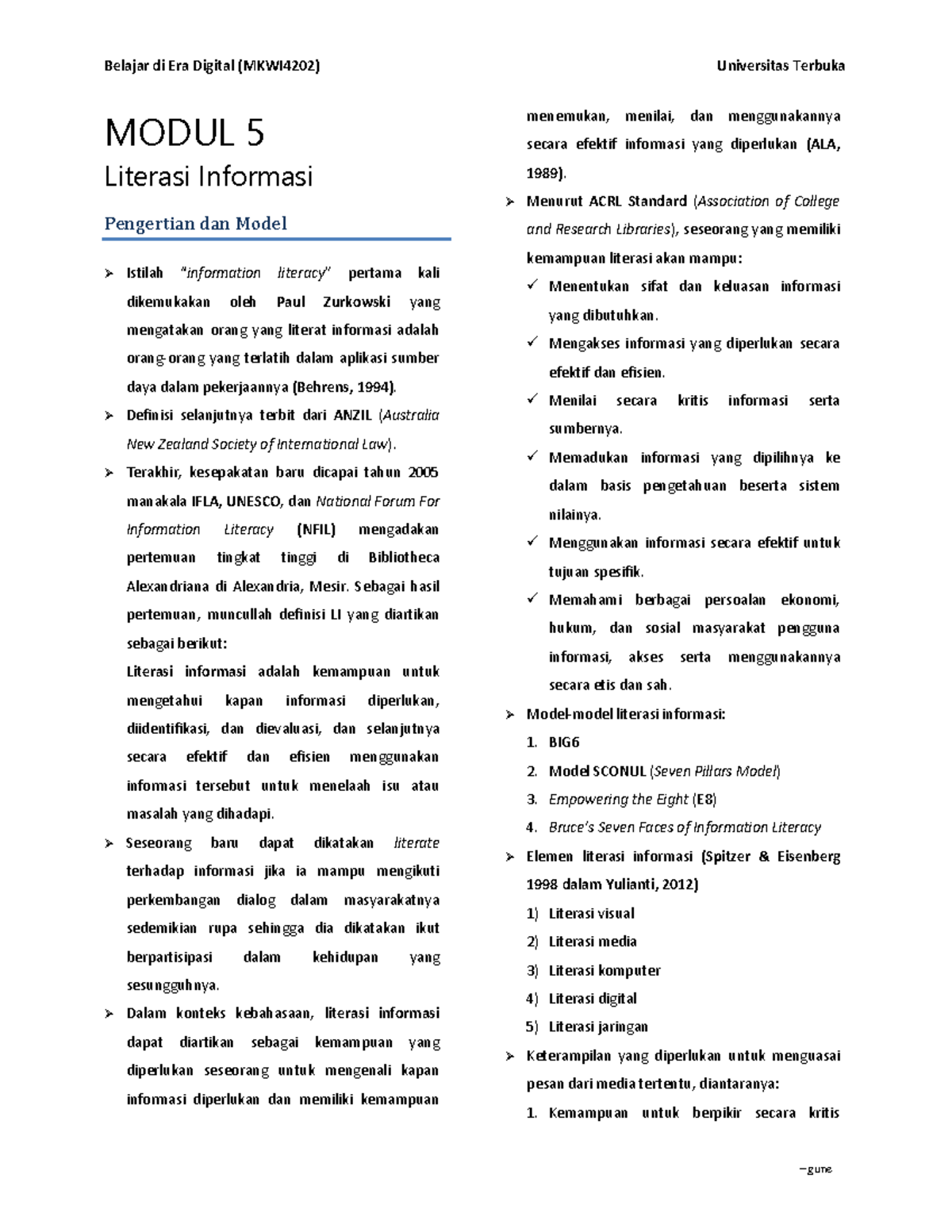 Rangkuman Modul 5: Literasi Informasi dalam Era Digital - Studocu