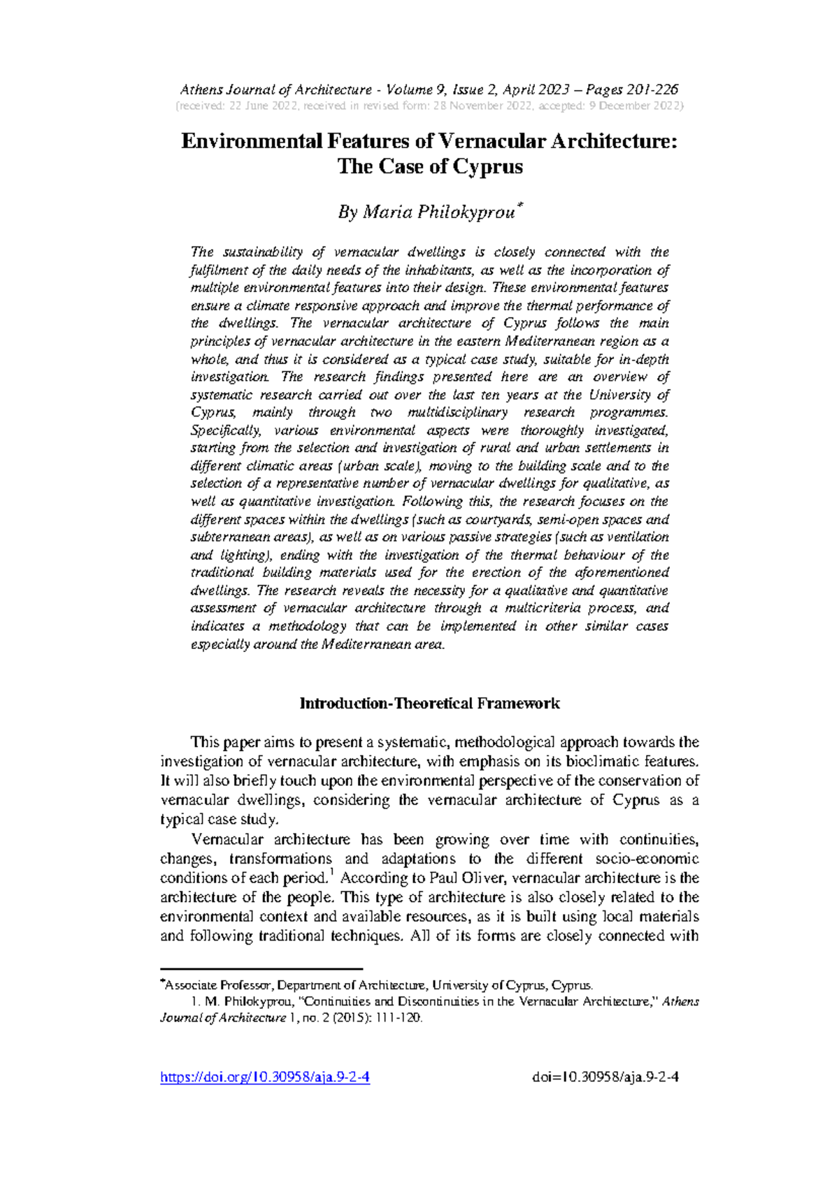 Environmental Features of Vernacular Architecture in Cyprus: A Case ...