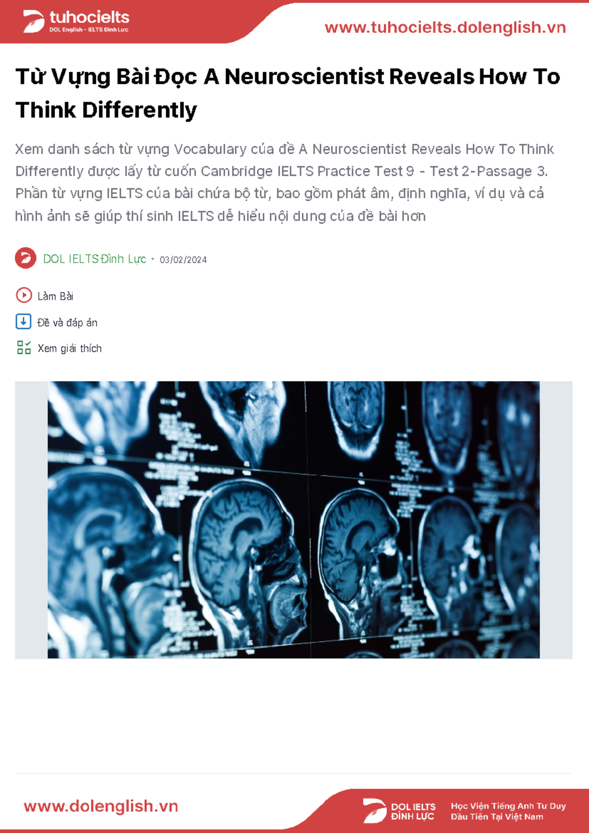 Vocabulary for IELTS Reading: A Neuroscientist's Insights on Thinking ...