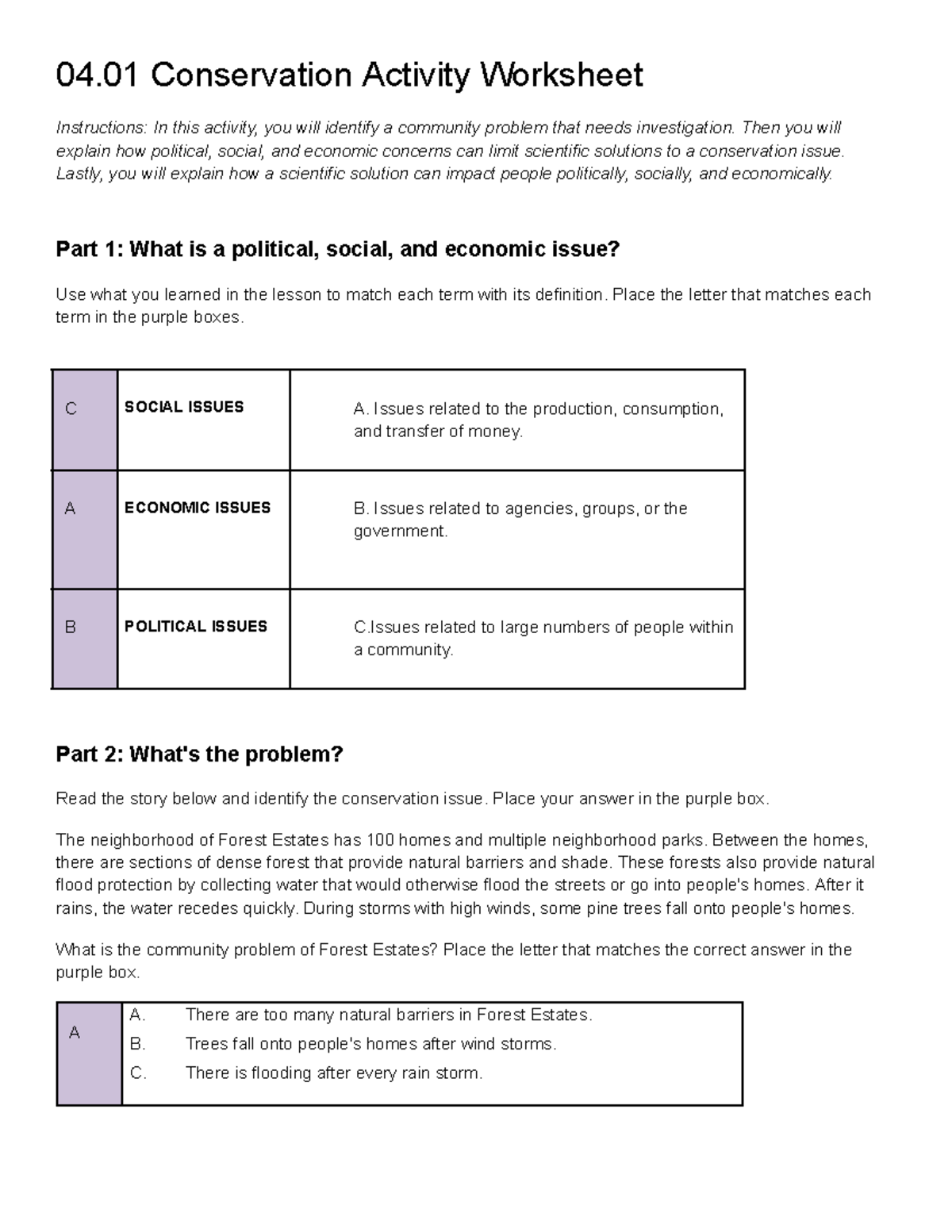 04 Conservation Activity Worksheet: Identifying Community Issues - Studocu
