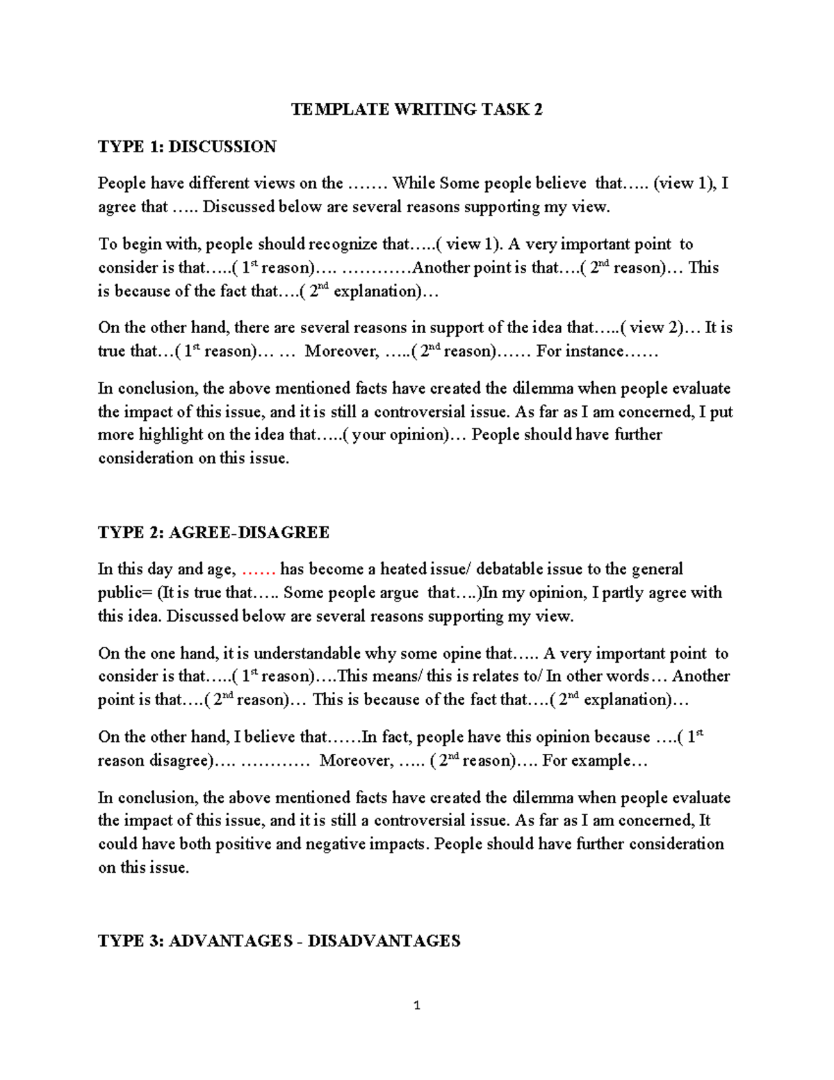 Template Writing for Task 2: Discussion, Advantages, Causes - Studocu