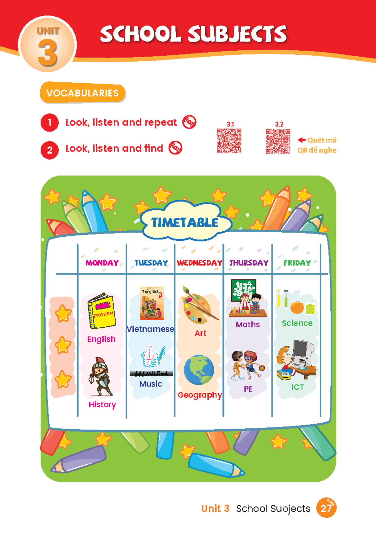 QQ4 Unit 3: School Subjects Vocabulary and Practice Activities - Studocu