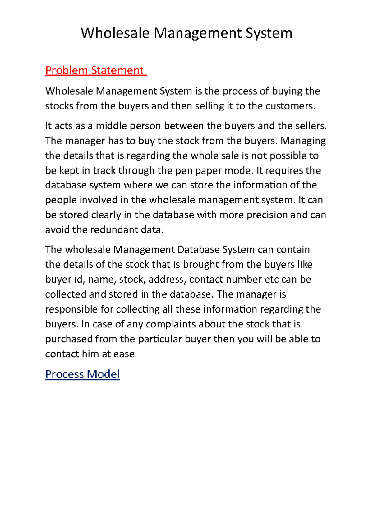 Wholesale Management System Project for CS Students - Studocu