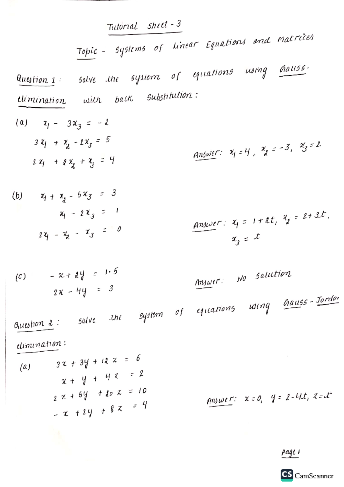Tutorial Sheet-3 (Systems of Linear Equations and Matrices) - NMAT624 - Studocu
