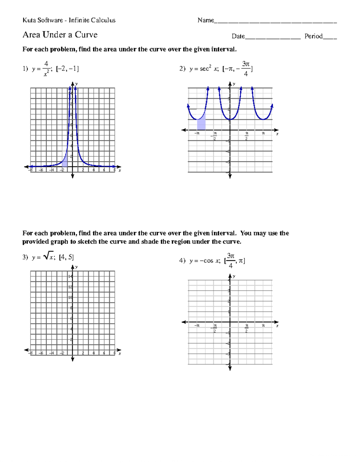 07 CACL Area Under a Curve Worksheet - Kuta Software - Studocu