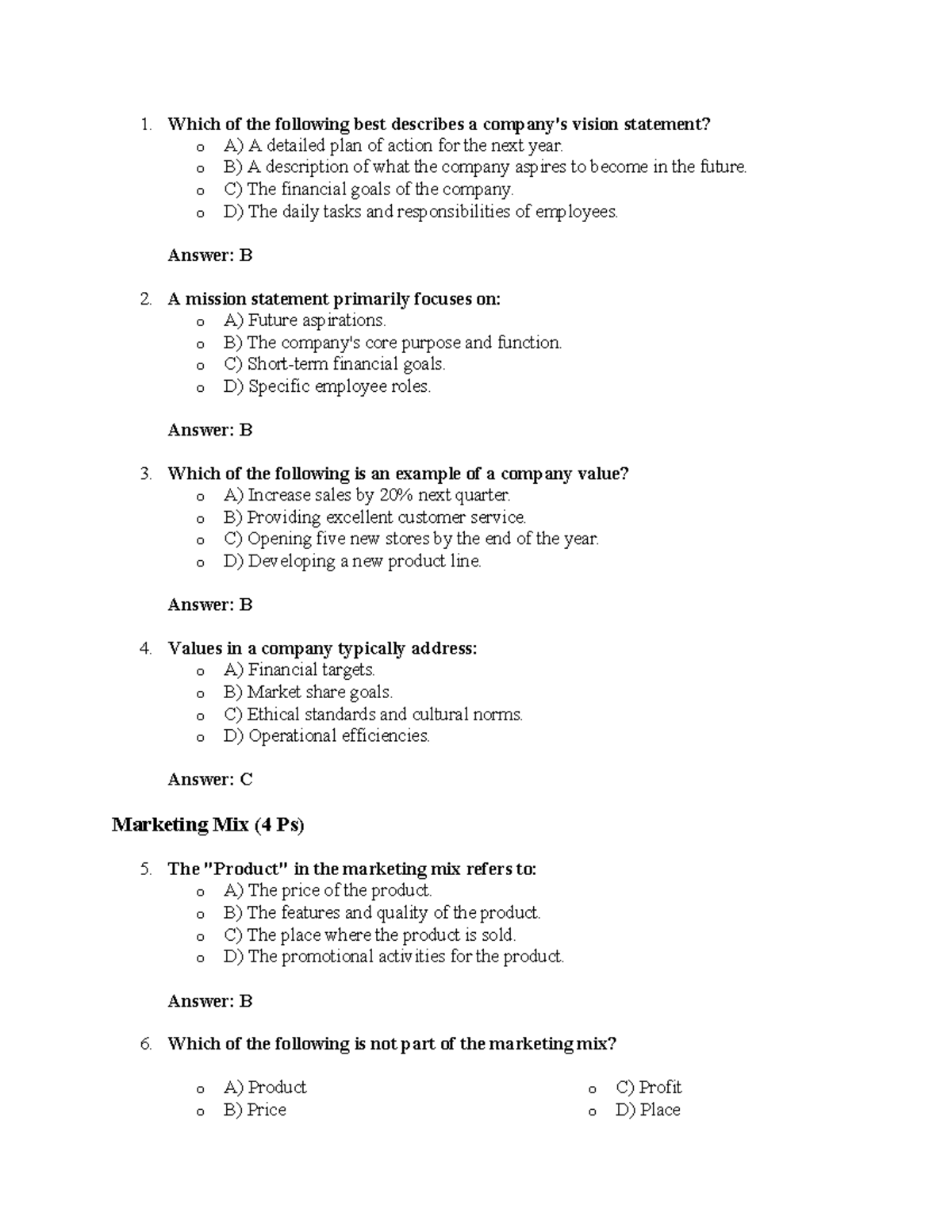 Final Exam Sample Questions for MKT 101: Marketing Principles - Studocu