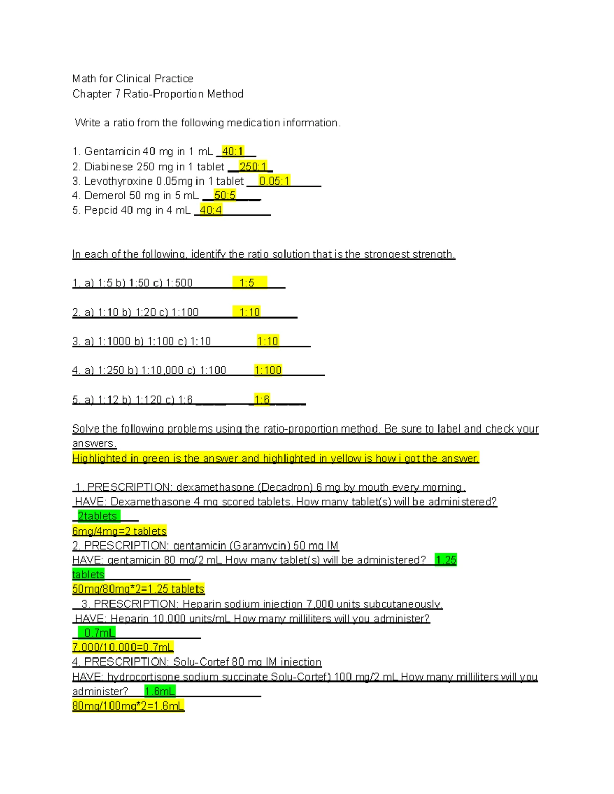 Math for Clinical Practice Assignment 1: Prescription Calculations ...