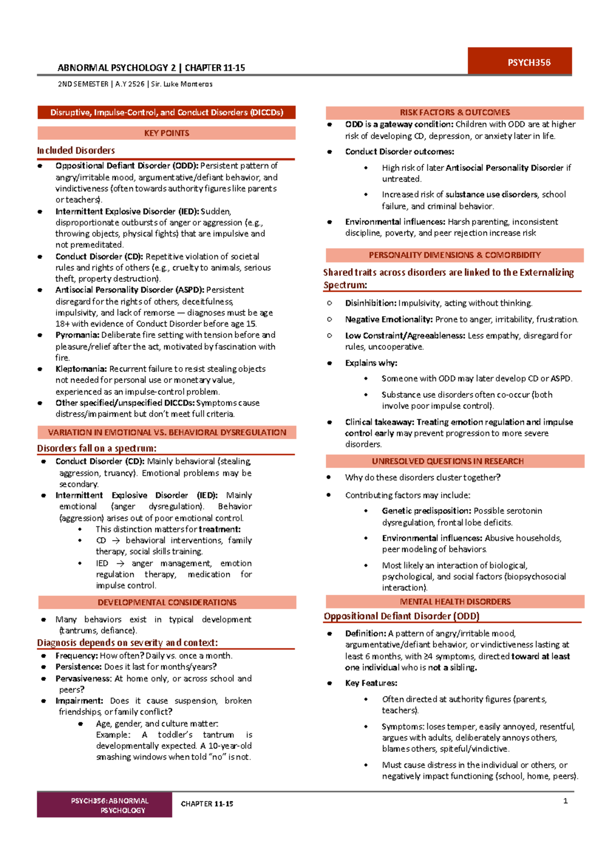 PSYCH356 ABNORMAL PSYCHOLOGY 2 CHAPTER 2ND SEMESTER A.Y 2526 DICCDs ...