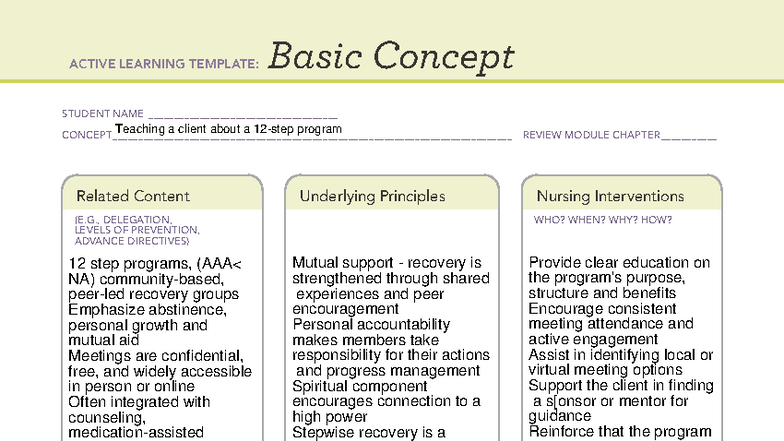 ACTIVE LEARNING TEMPLATE: Teaching Clients 12-Step Programs - Studocu