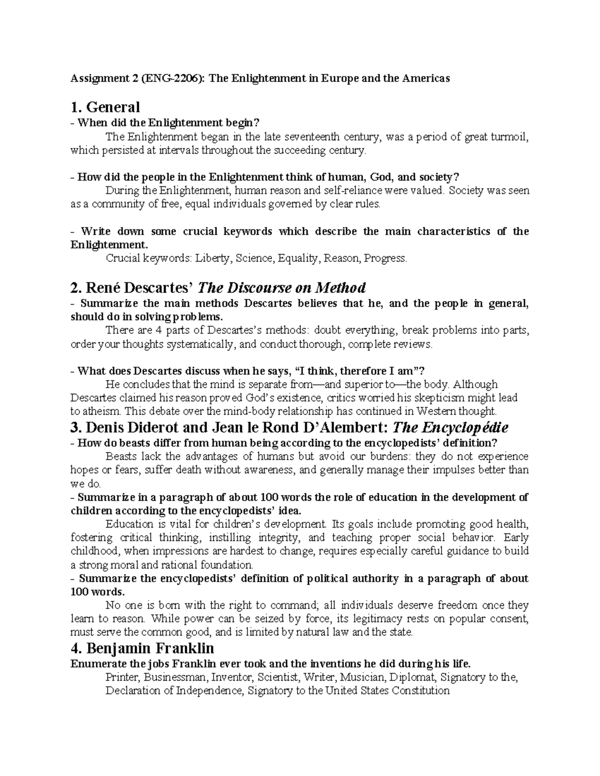 ENG-2206 - Assignment 2: The Enlightenment's Impact on Society - Studocu