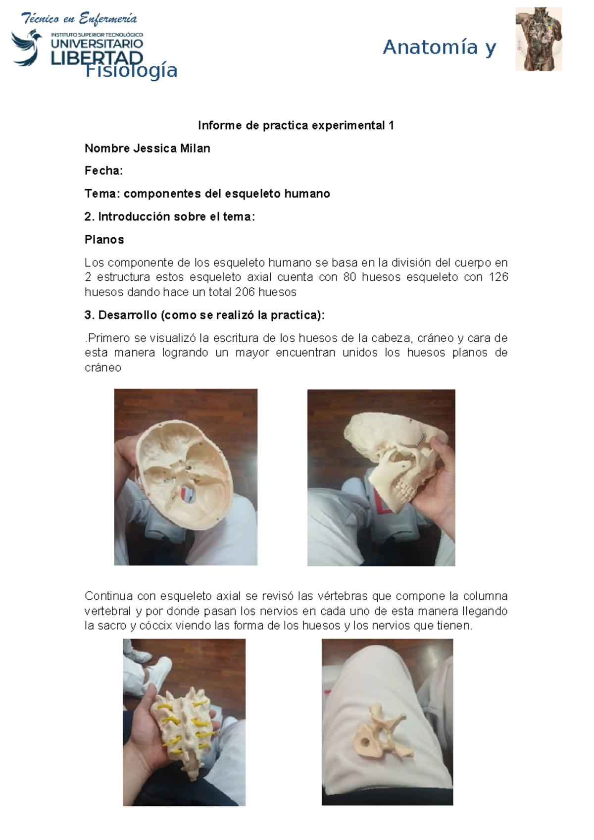 Informe de Práctica Experimental 1: Anatomía del Esqueleto Humano en ...
