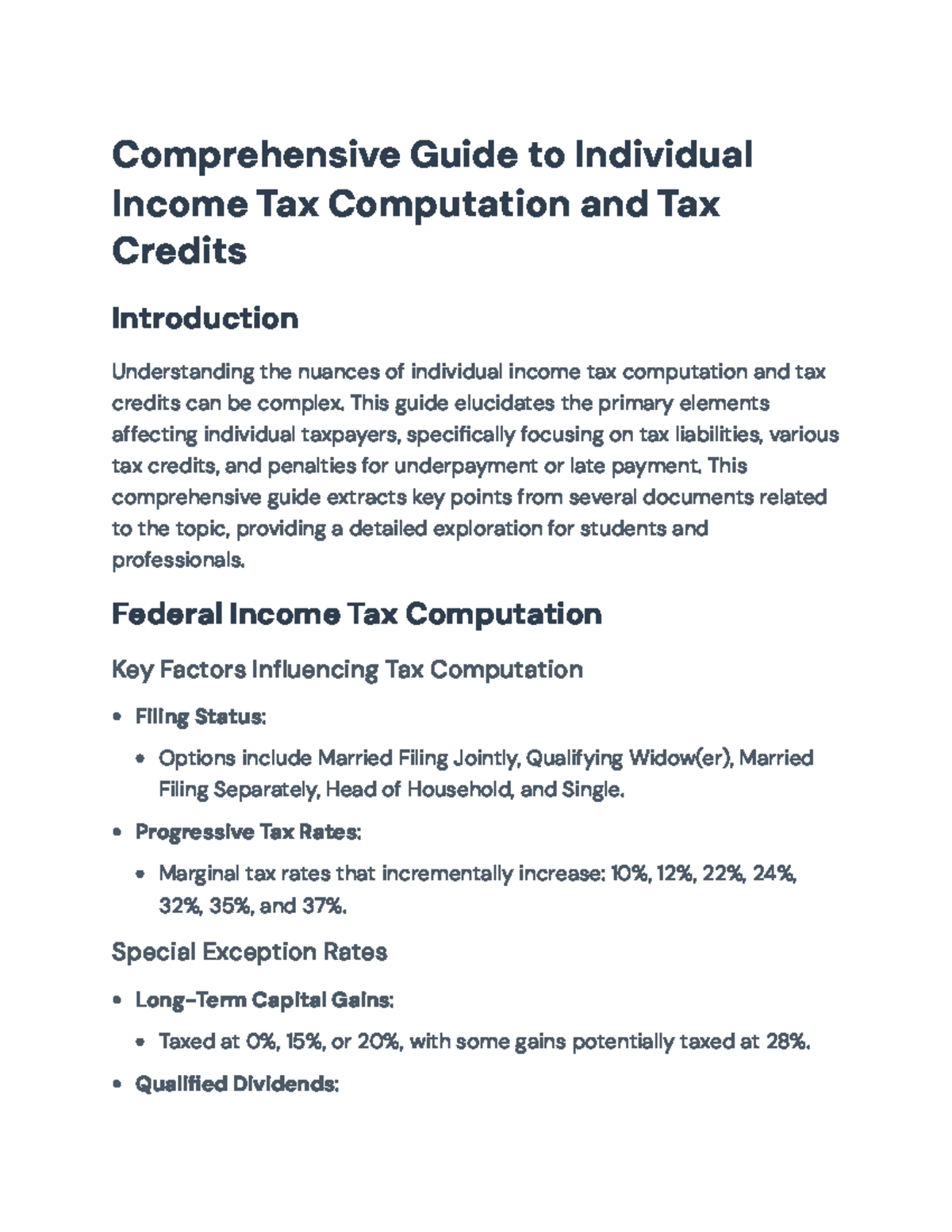 Comprehensive Individual Income Tax Computation Guide and Credits ...