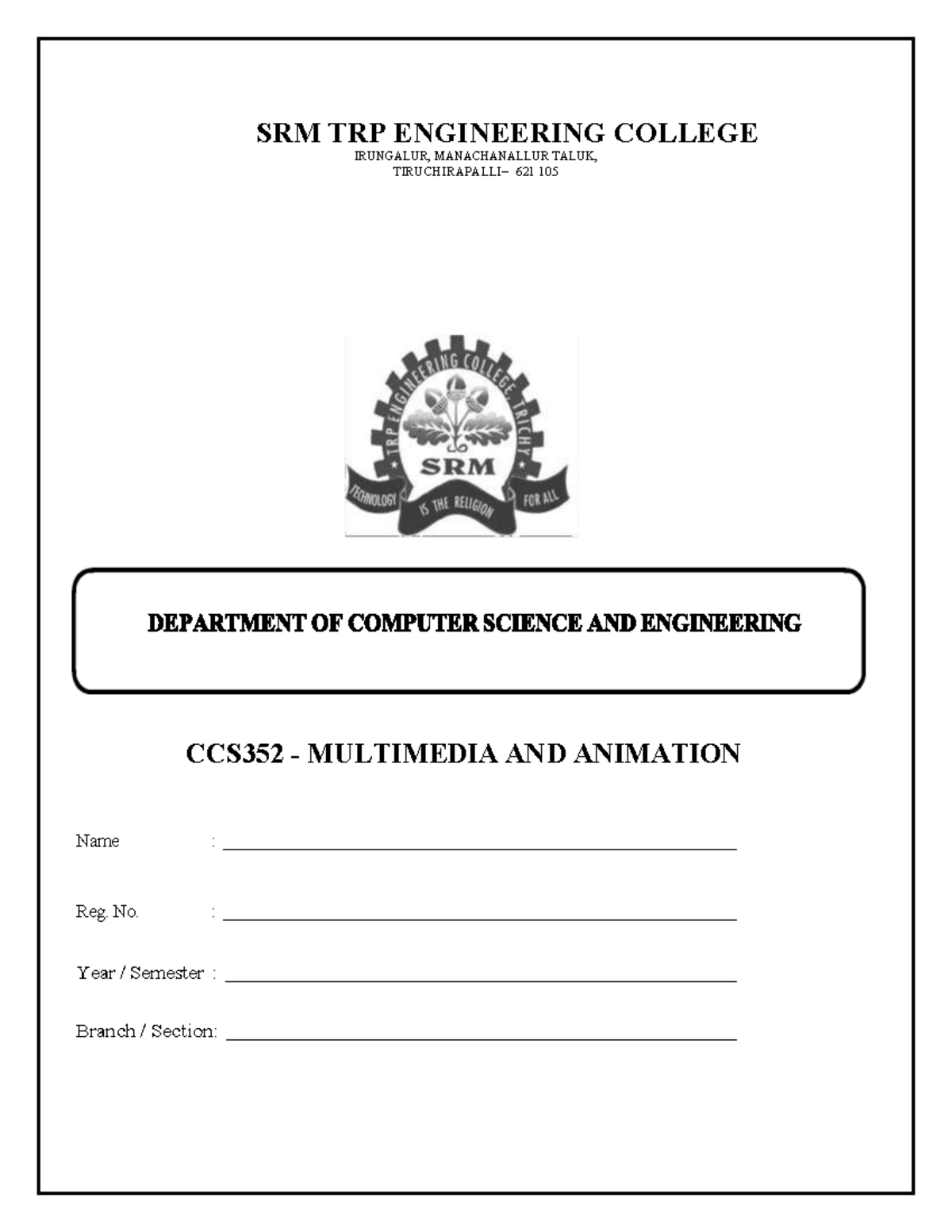 CCS352 Multimedia and Animation Practical Work Record Notes - Studocu