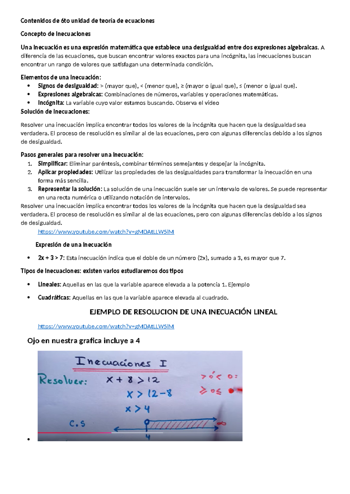 Contenidos de 6to Unidad: Teoría de Ecuaciones e Inecuaciones - Studocu