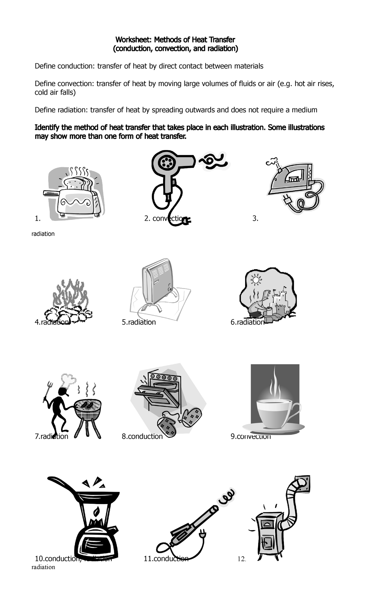 Heat Transfer Worksheet - Worksheet: Methods of Heat Transfer ...