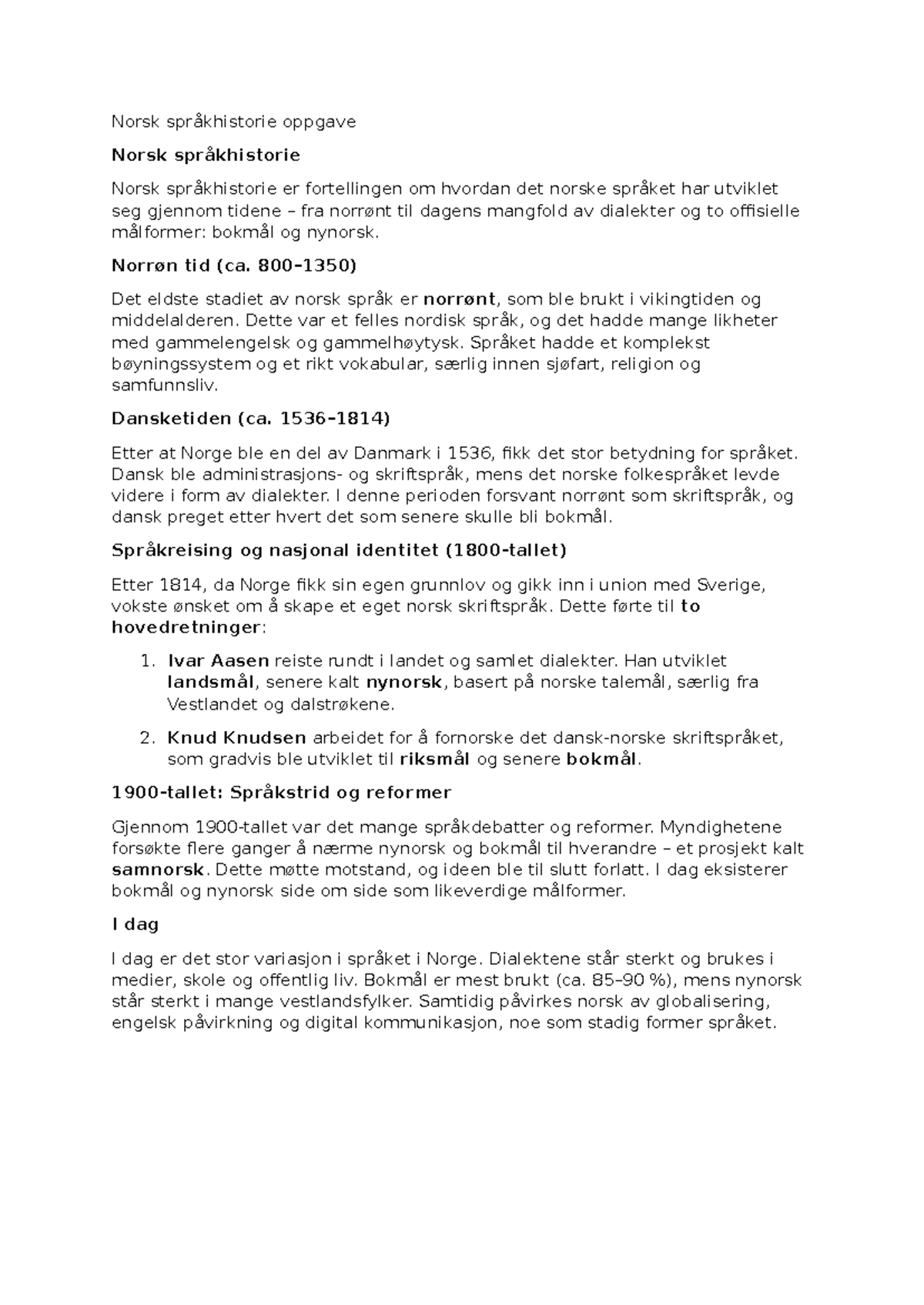 Norsk språkhistorie oppgave - Norsk språkhistorie oppgave Norsk ...
