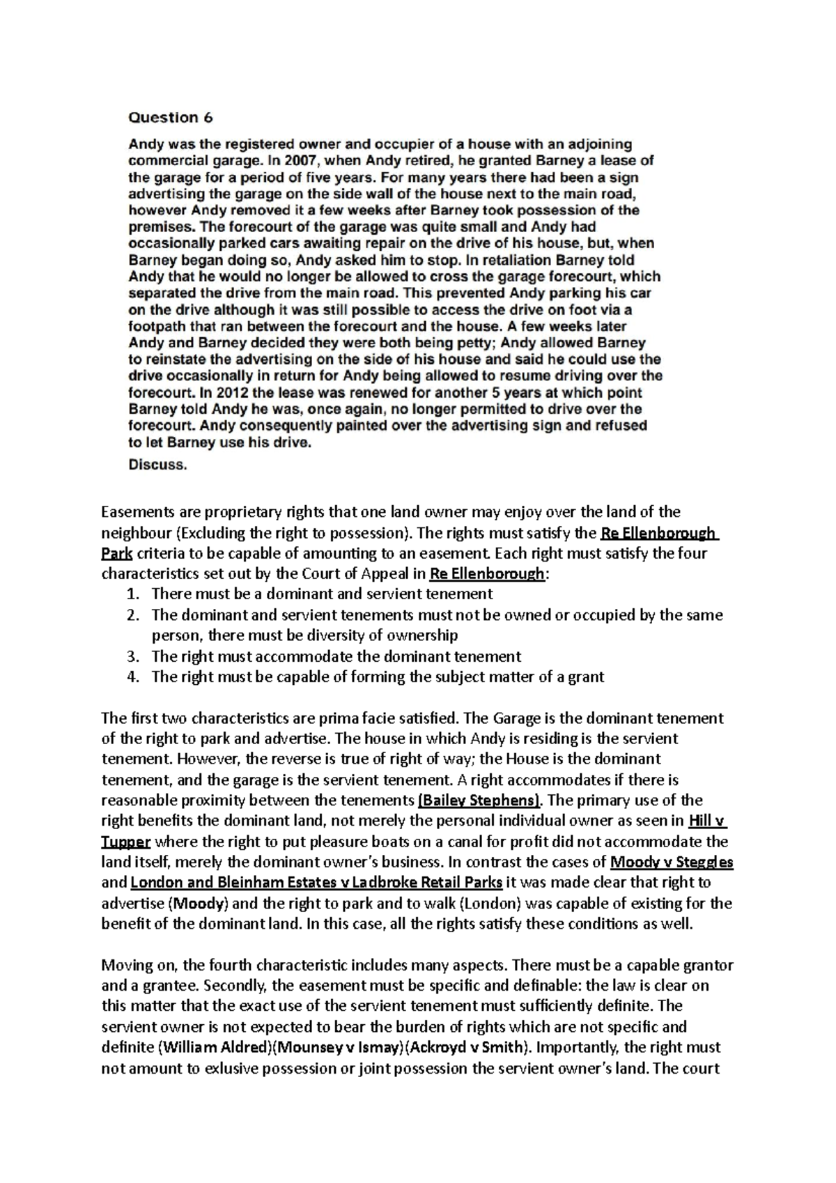 Easements And Rights Key Exam Questions For Property Law Law101