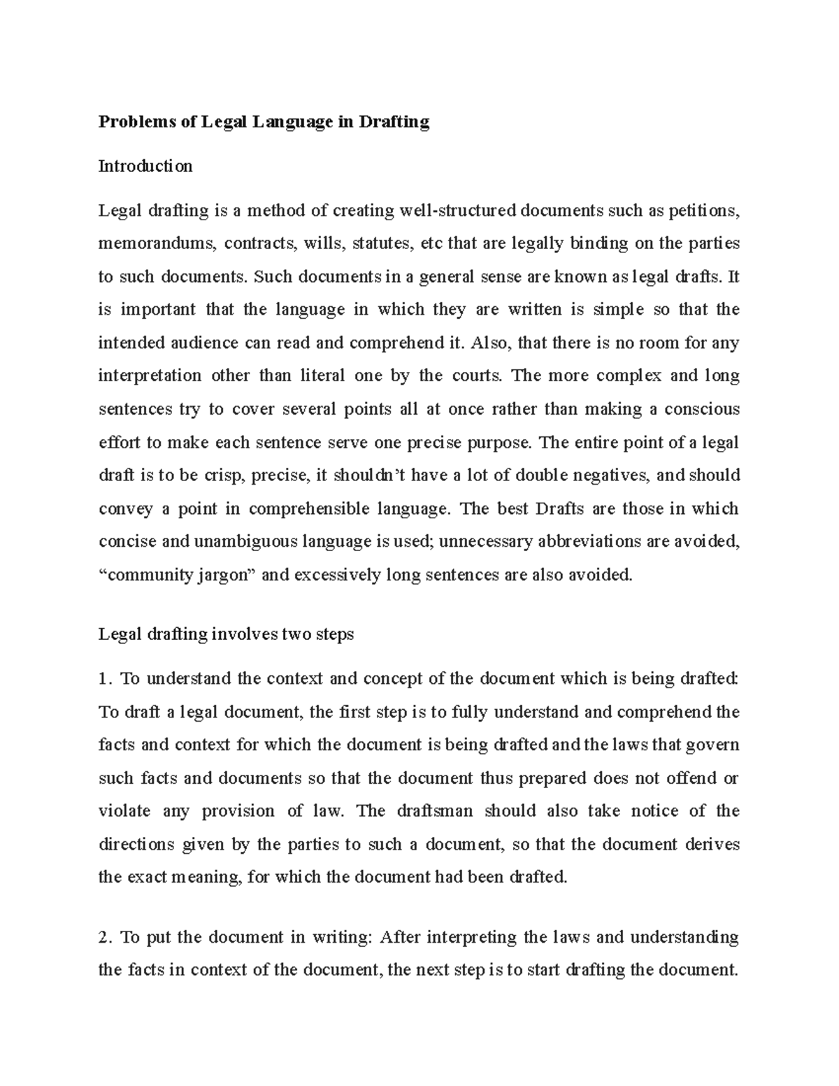 Problems of Legal Drafting: Issues with Language and Clarity - Studocu