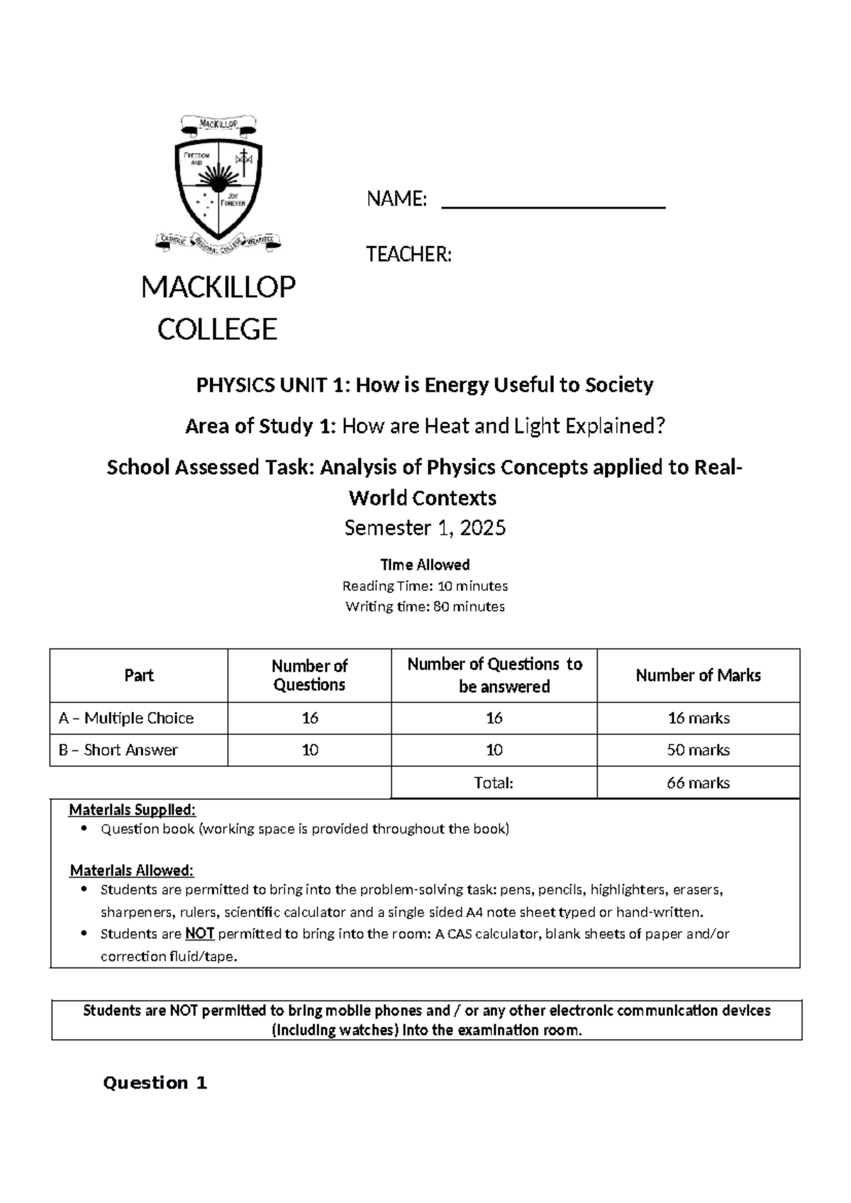 2025 PHYSICS UNIT 1: Energy & Heat Analysis SAC Solutions - Studocu